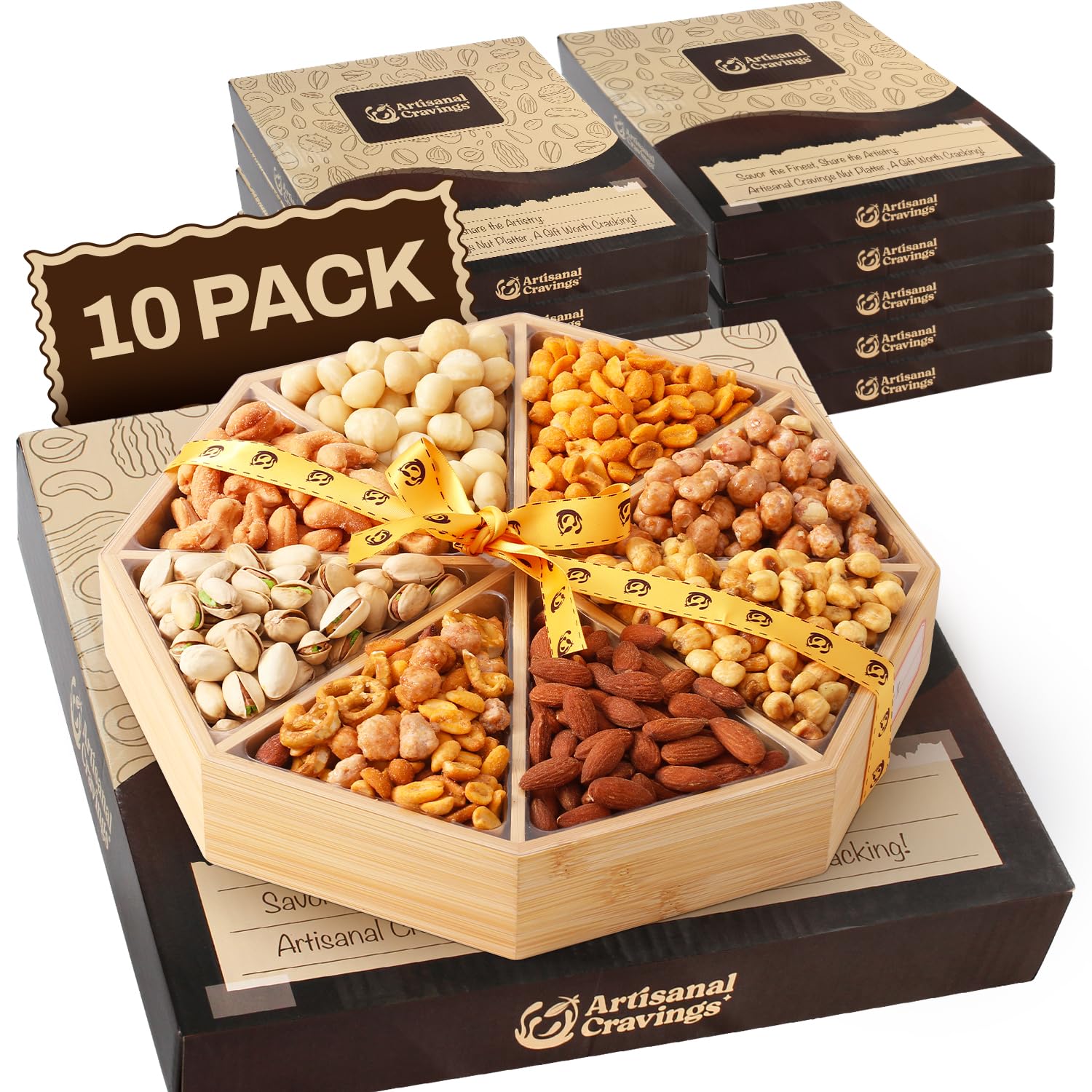Gourmet Mixed Nuts Christmas Gift Basket in Sleek Bamboo Wood Reusable ...