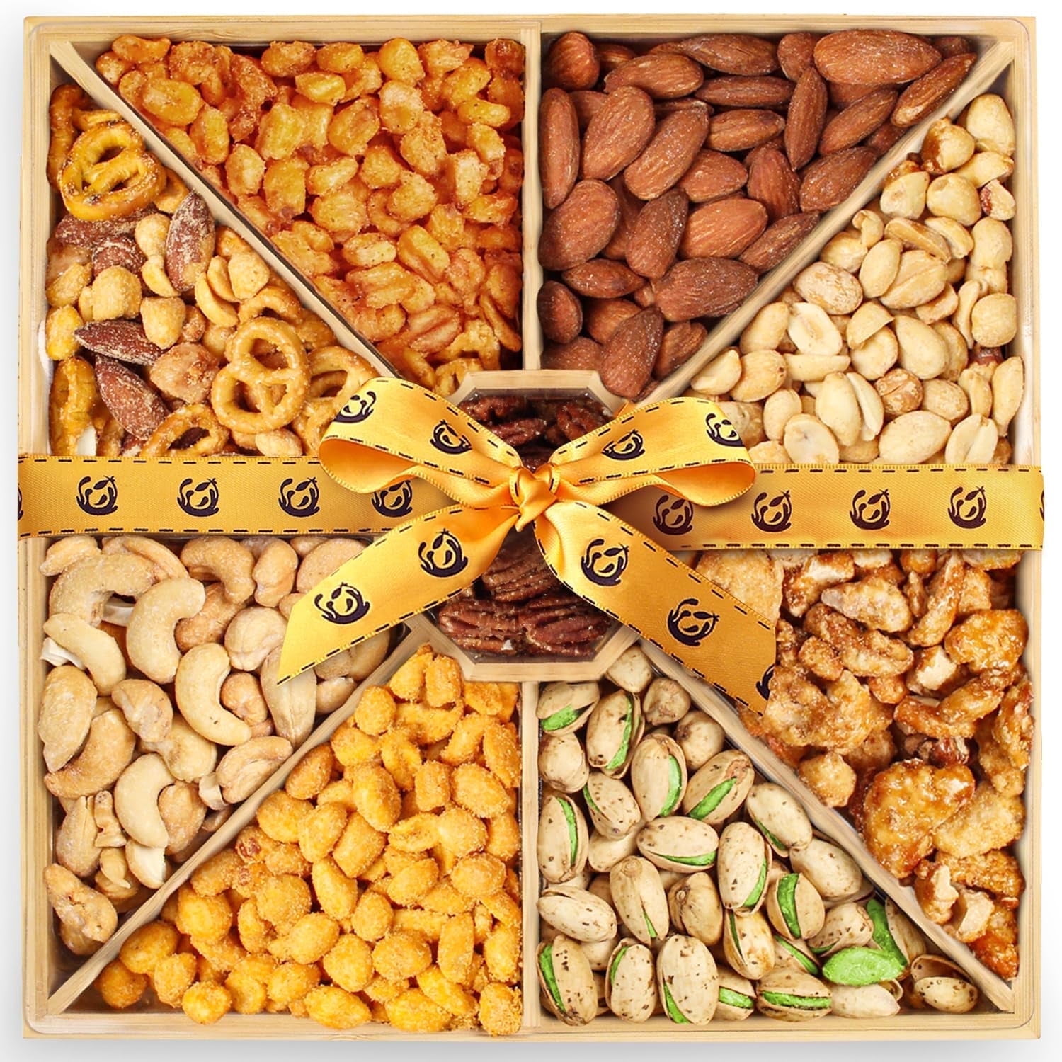 Gourmet Mixed Nuts Christmas Gift Basket in Sleek Bamboo Wood Reusable ...