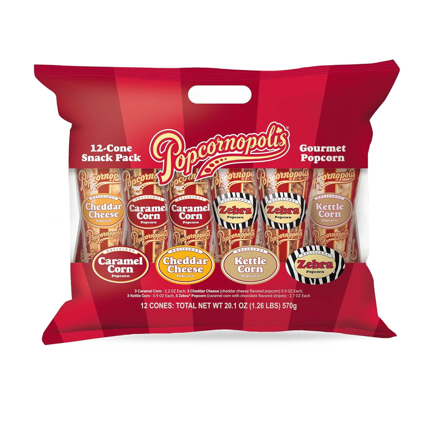 Gourmet Popcorn Snacks, 12 Cone Variety Snack Packs (Gift Cone), Zebra ...