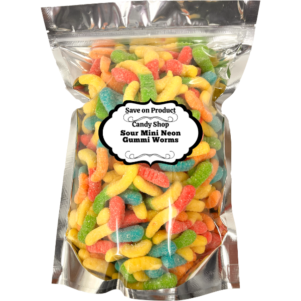 Gourmet Sanded Sour Mini Neon Gummi Worms (1 Pound Bag) Tart & Fruity ...