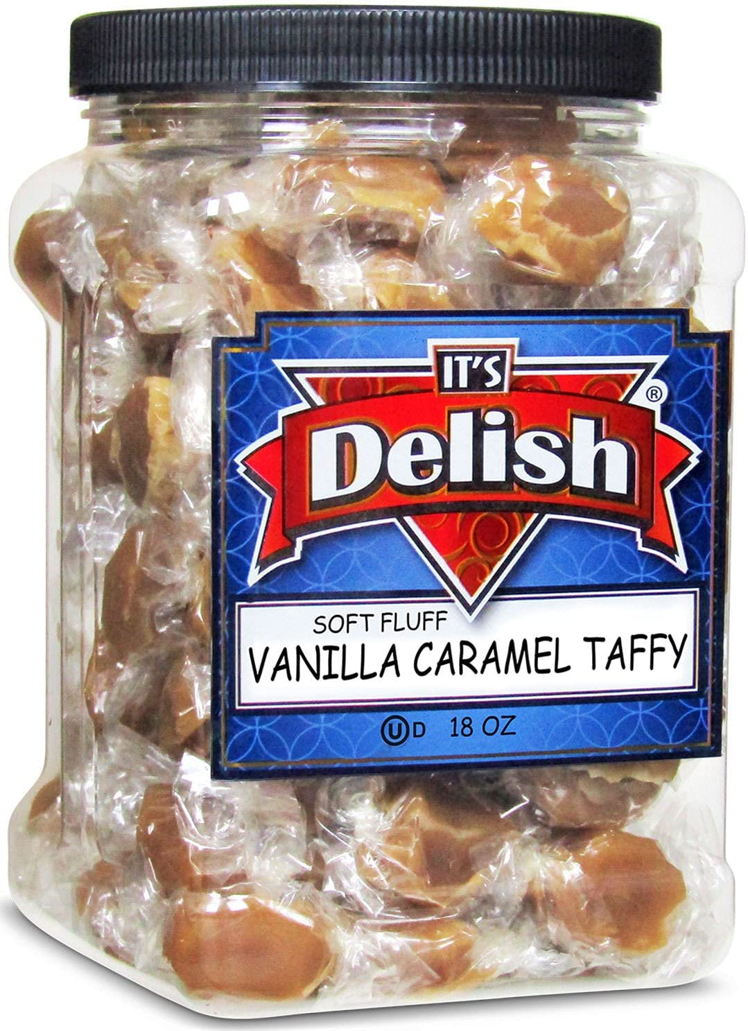 Gourmet Vanilla Caramel Taffy by Its Delish 18 OZ Jumbo Container Jar ...