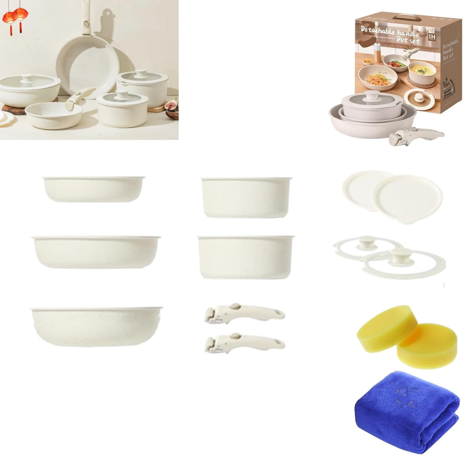 Gourmetific Cookware Set, Nonstick Detachable Handle Pan Set, Stackable ...