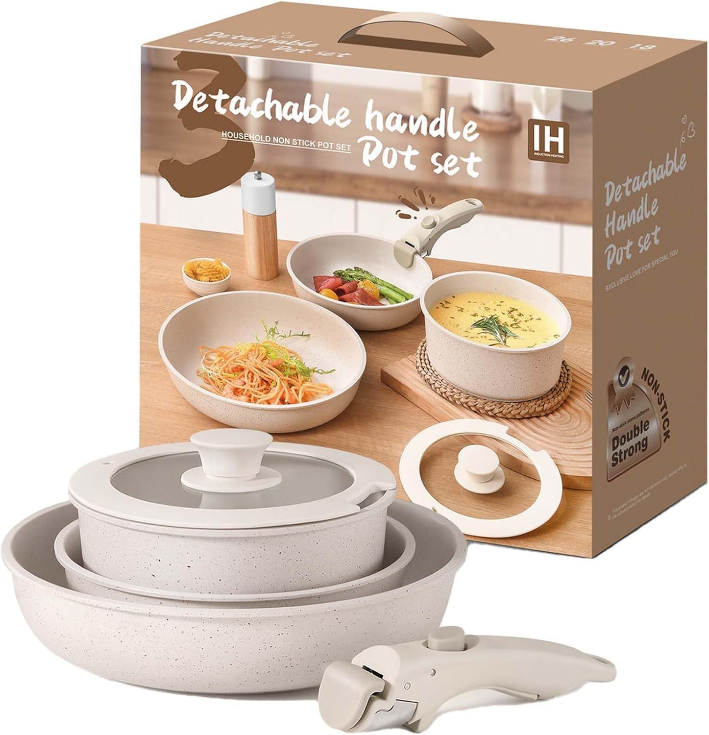 Gourmetific Cookware Set, Oven Safe Detachable Handle Cookware Set ...