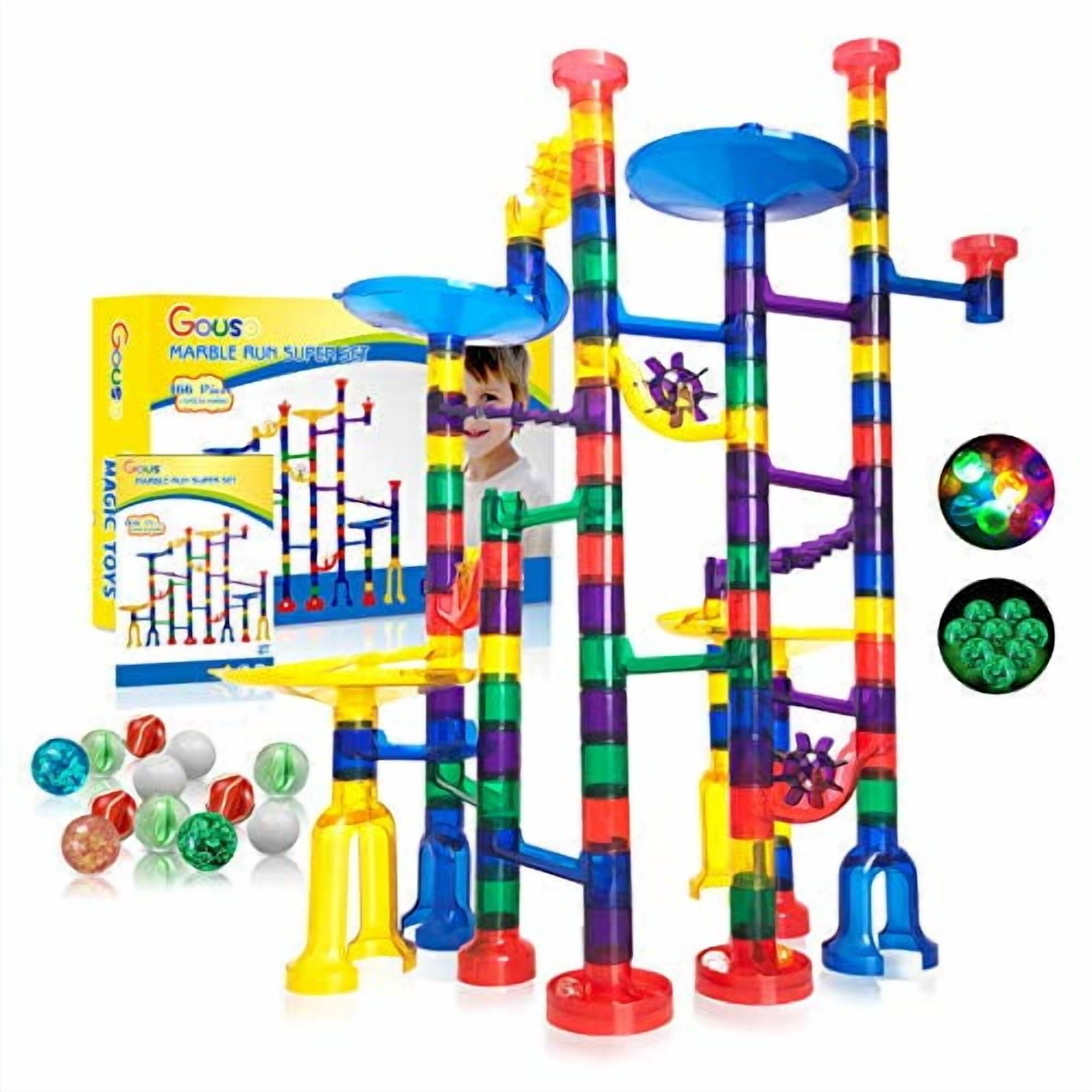 Gouso 166Pcs Glowing Marble Run for Kids - Marble Maze & Building Block ...