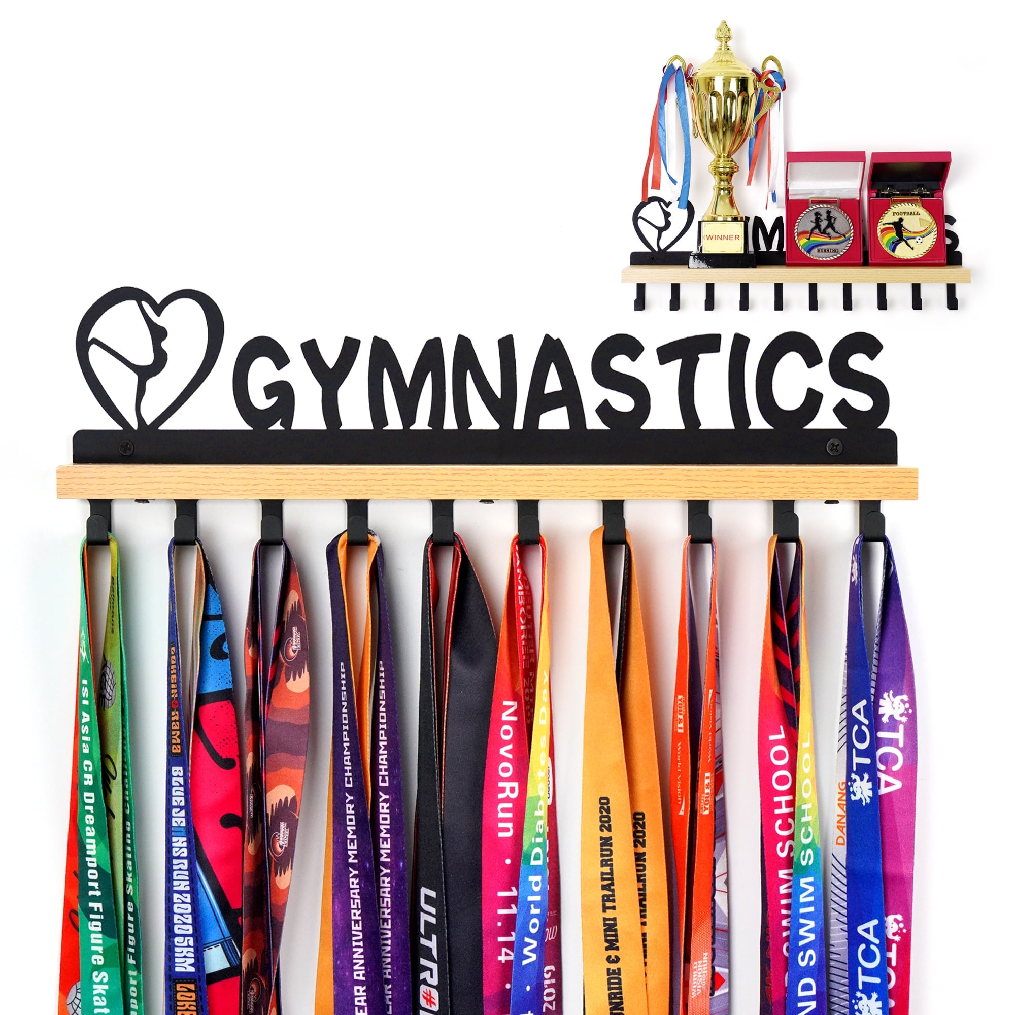 Goutoports Medal Hanger Display Trophy Shelf - Display Rack with Wooden ...