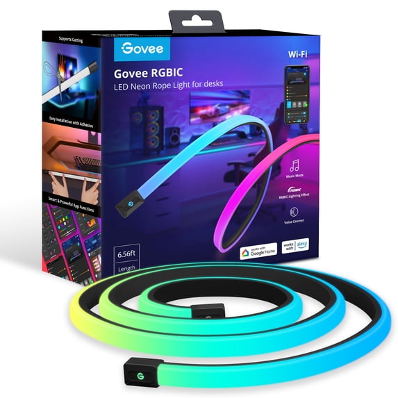 Govee RGBIC Neon Rope Light, 6.56ft, Segmented Lighting, Cuttable ...