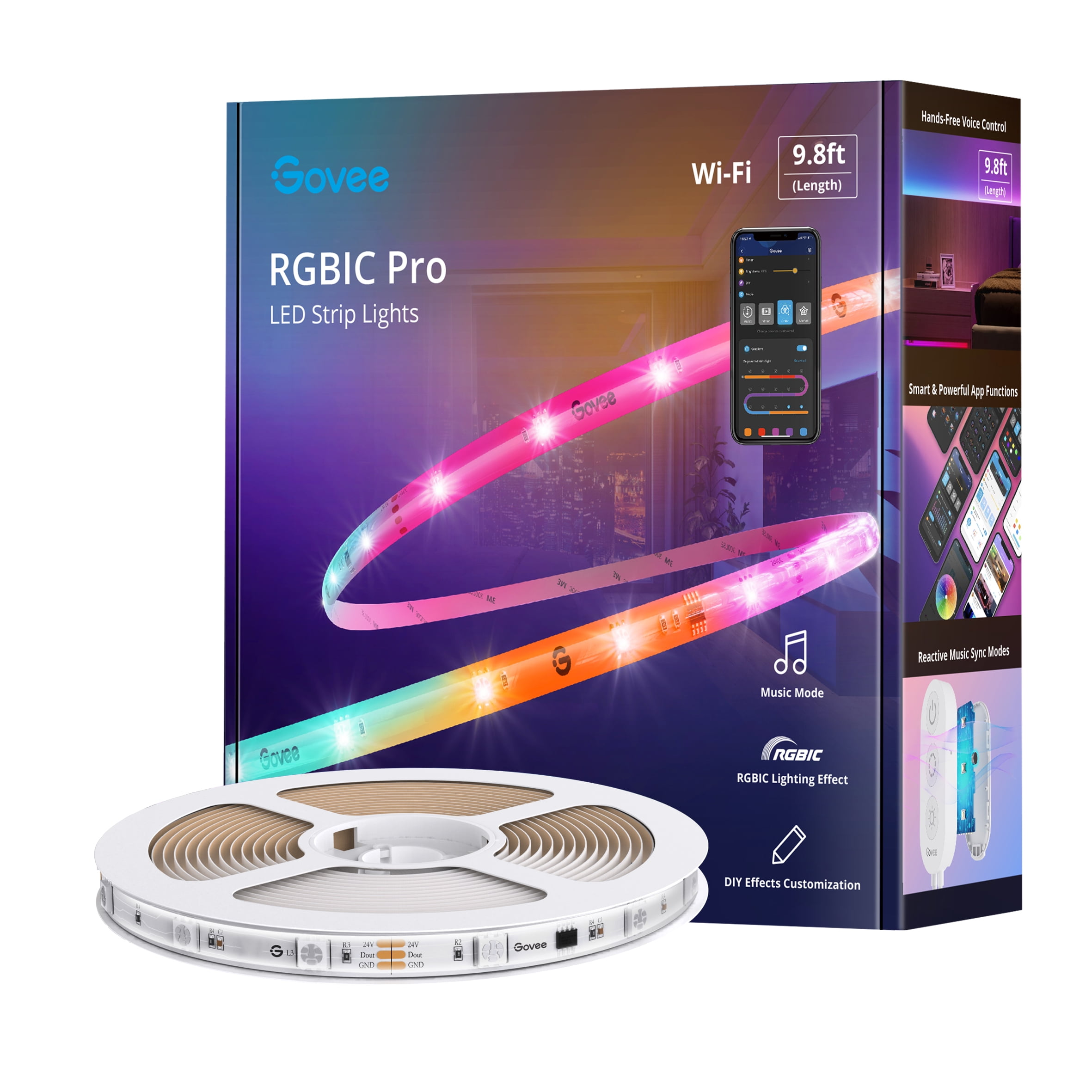 Govee 9.8ft Wi-Fi RGBIC Led Strip Light Offline,9.8ft WiFi LED Lights ...
