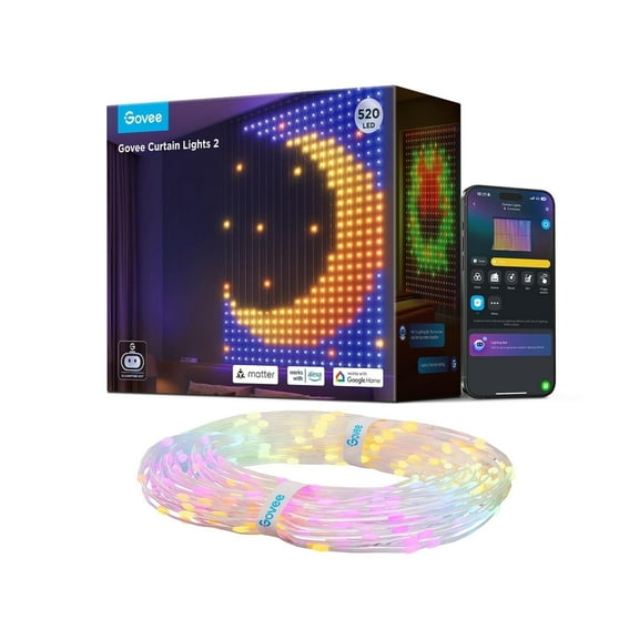 Curtain Lights 2, 520 LEDs, Smart LED Curtain Light with DIY GIF , Non ...