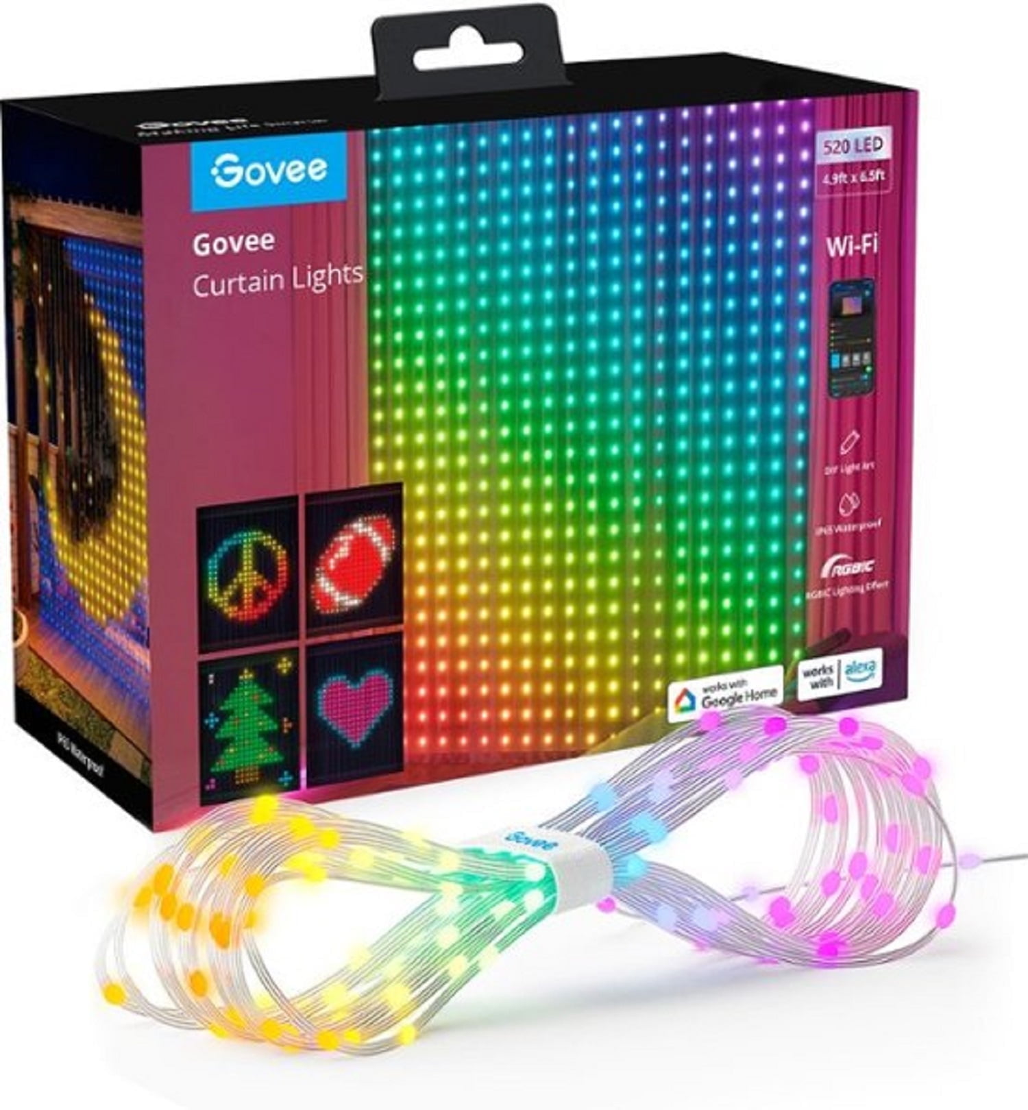 Govee Curtain Lights, 520 LED RGB Wifi Model, Flexible Dimmable Design ...