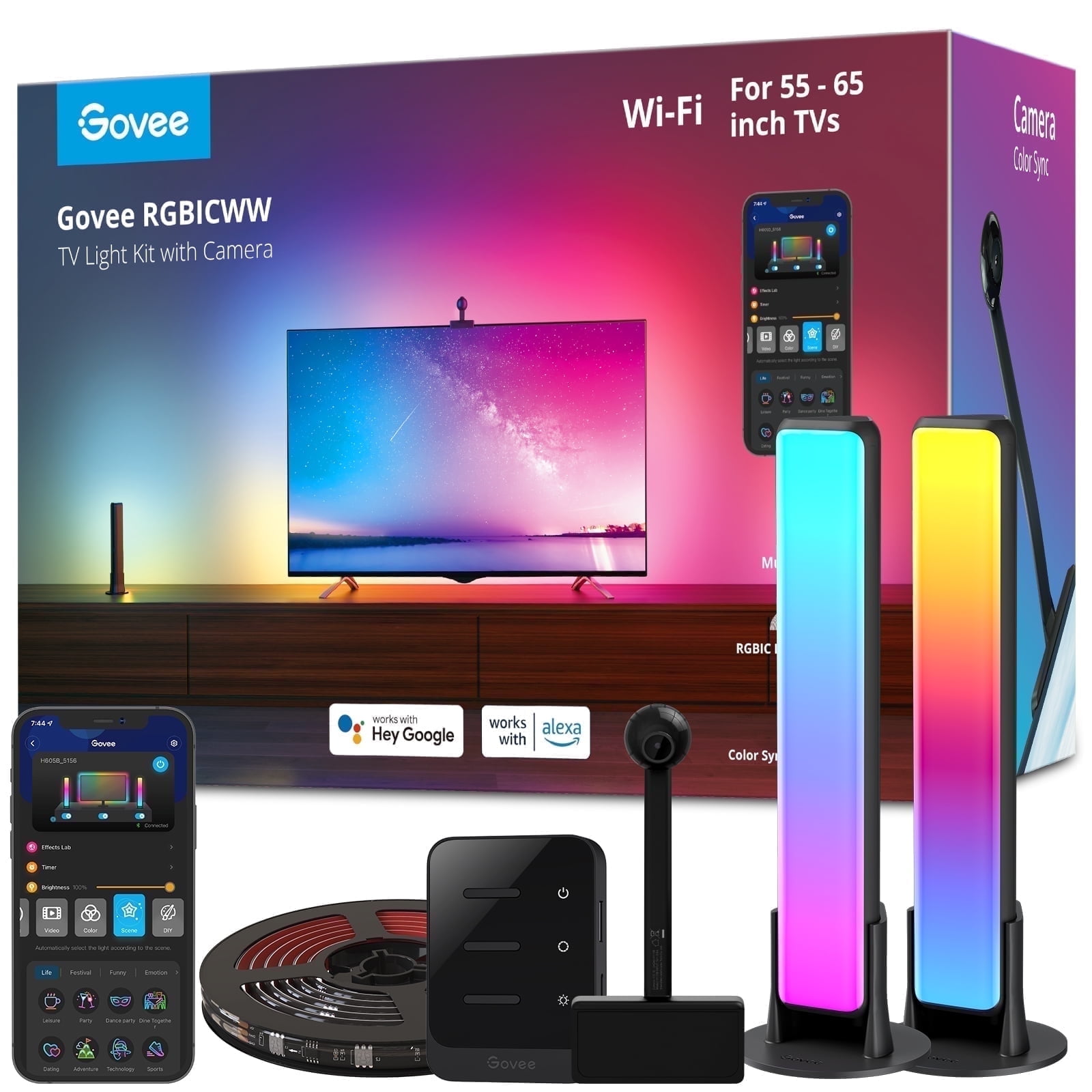 Govee T1 Pro RGBIC TV Backlight Kit, 3.8m, Camera and Light Bar for 55 ...