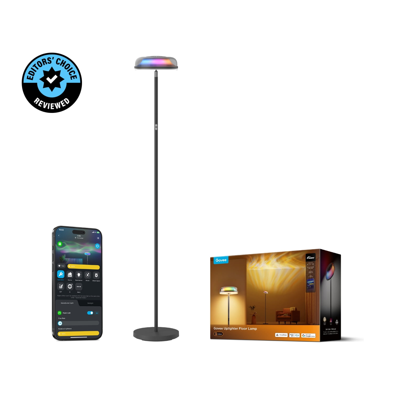 Govee Uplighter Floor Lamp for Living Room, RGBIC Ripple Projector ...