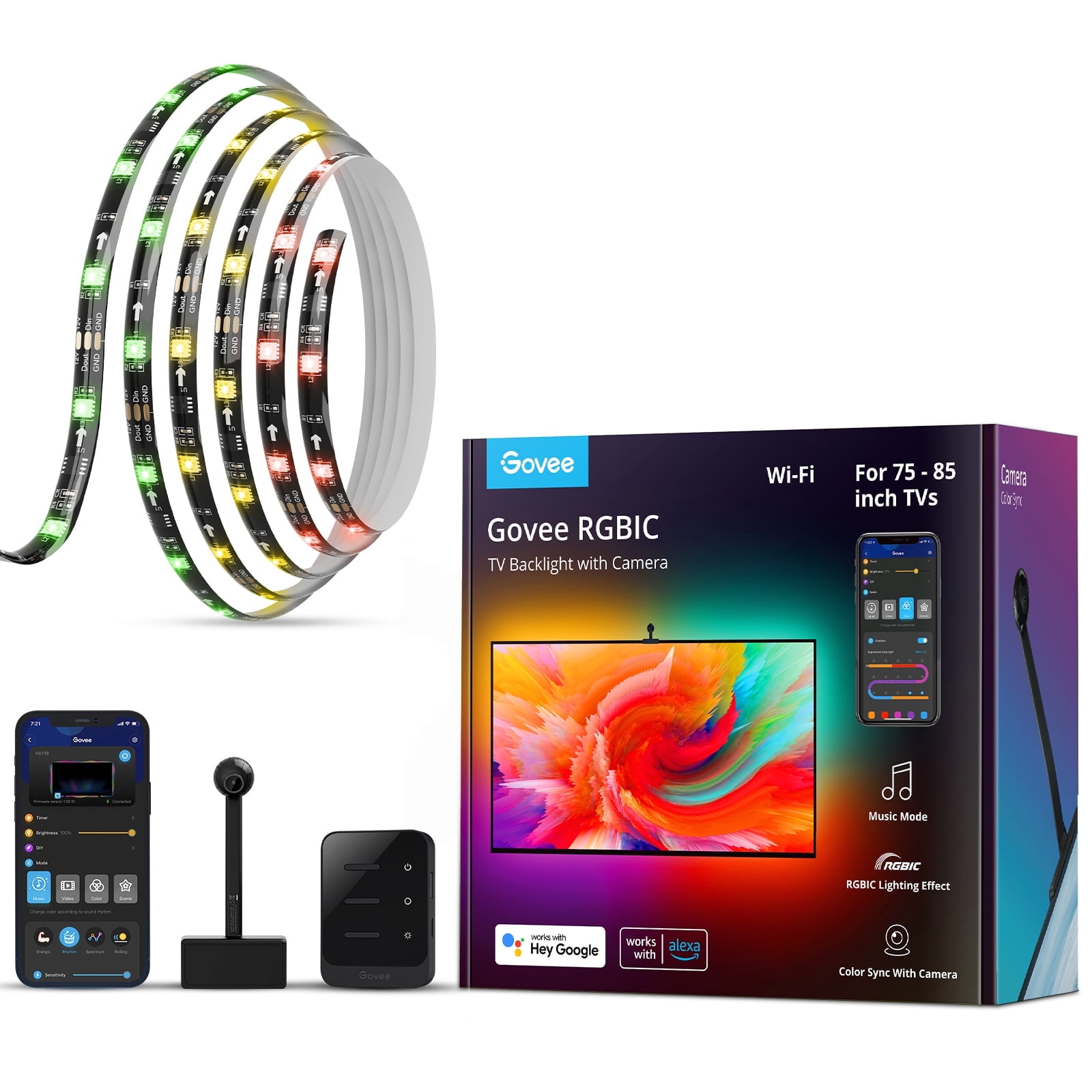 Govee multiple color TV LED Backlights for 75-85 inch TVs, 16.4ft RGBIC ...