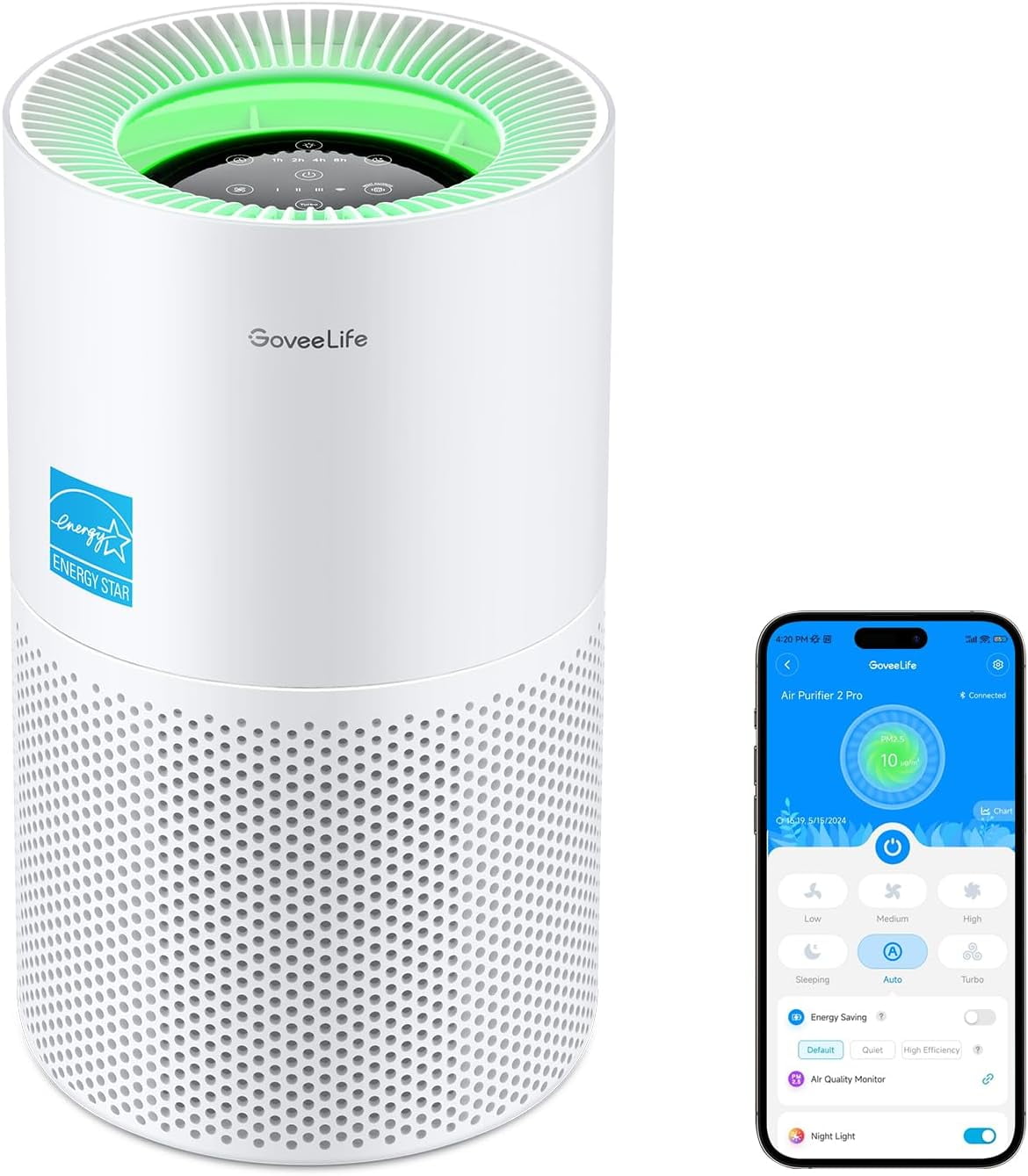 GoveeLife Smart Air Purifier for Homes and Large Rooms with Detachable ...