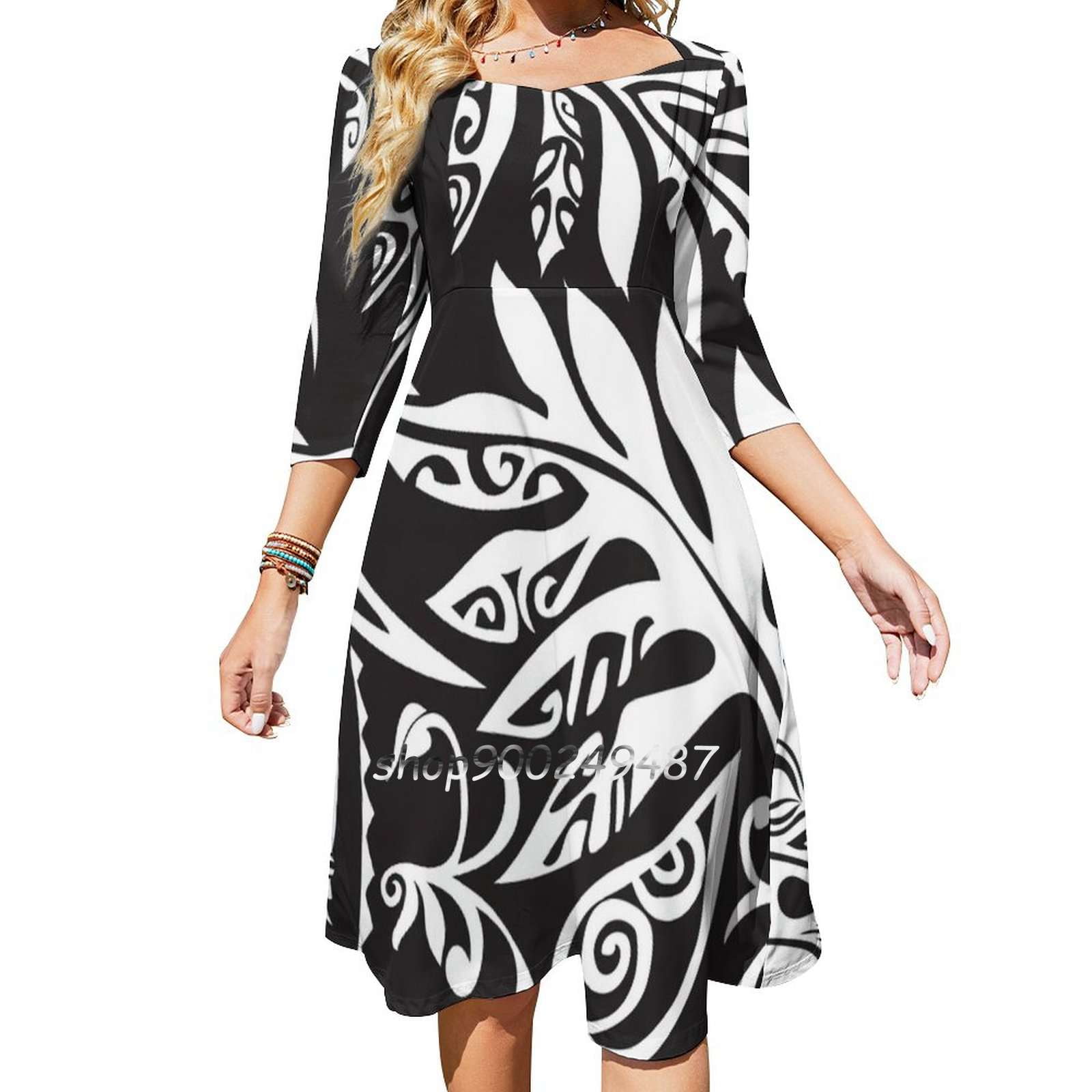" Government Gardens Kia Ora Sweetheart Knot Flared Dress Fashion Design Large Size Loose Dress ...