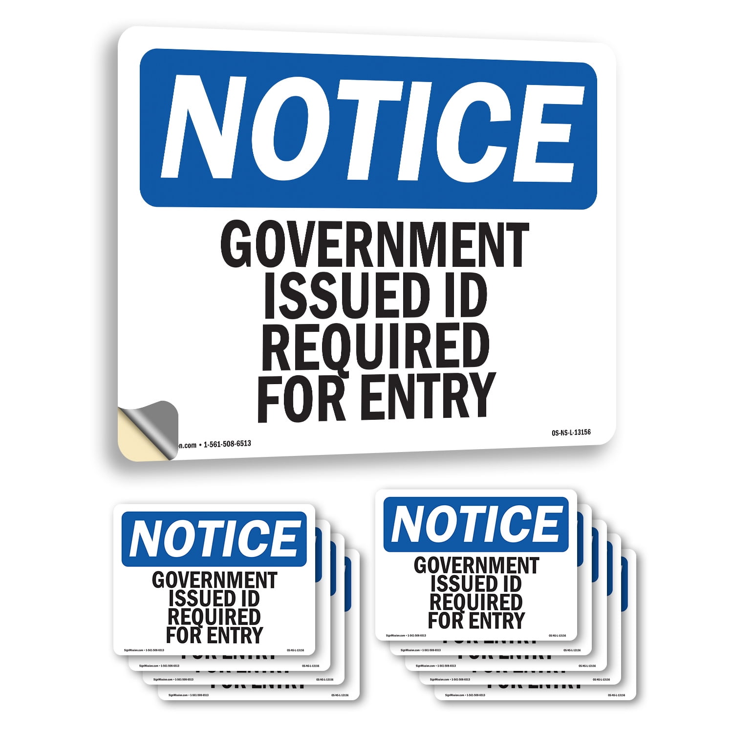Government Issued ID Required For Entry OSHA Notice Vinyl Decal Label 5 ...
