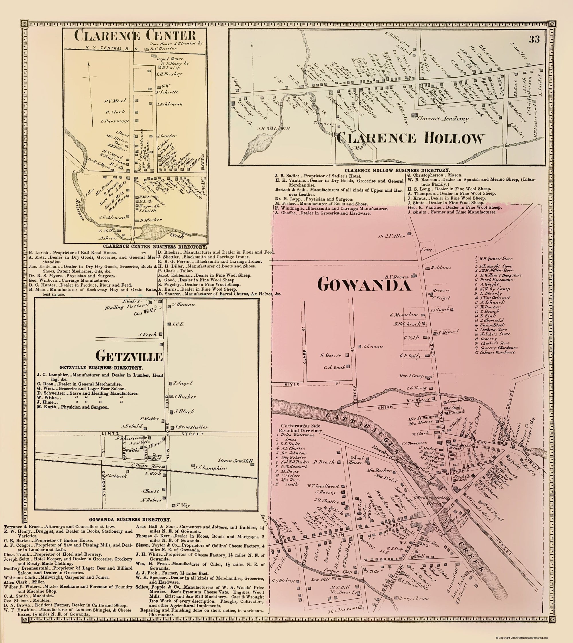 Historic City Map - Gowanda New York - Stone 1866 - 23 x 25.80 ...