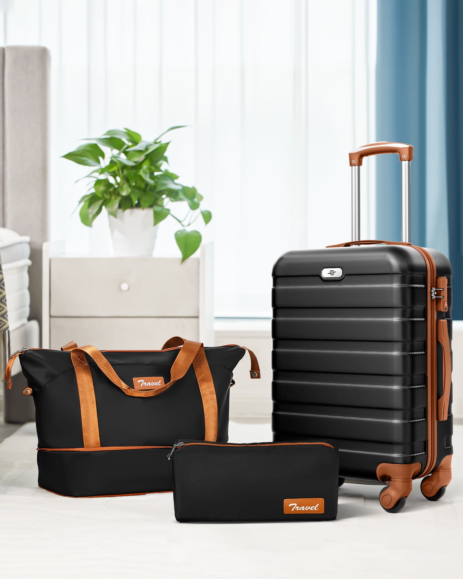 "Suitour 20"" Carry-on Luggage Spinner Suitcase with Expandable Duffel ...