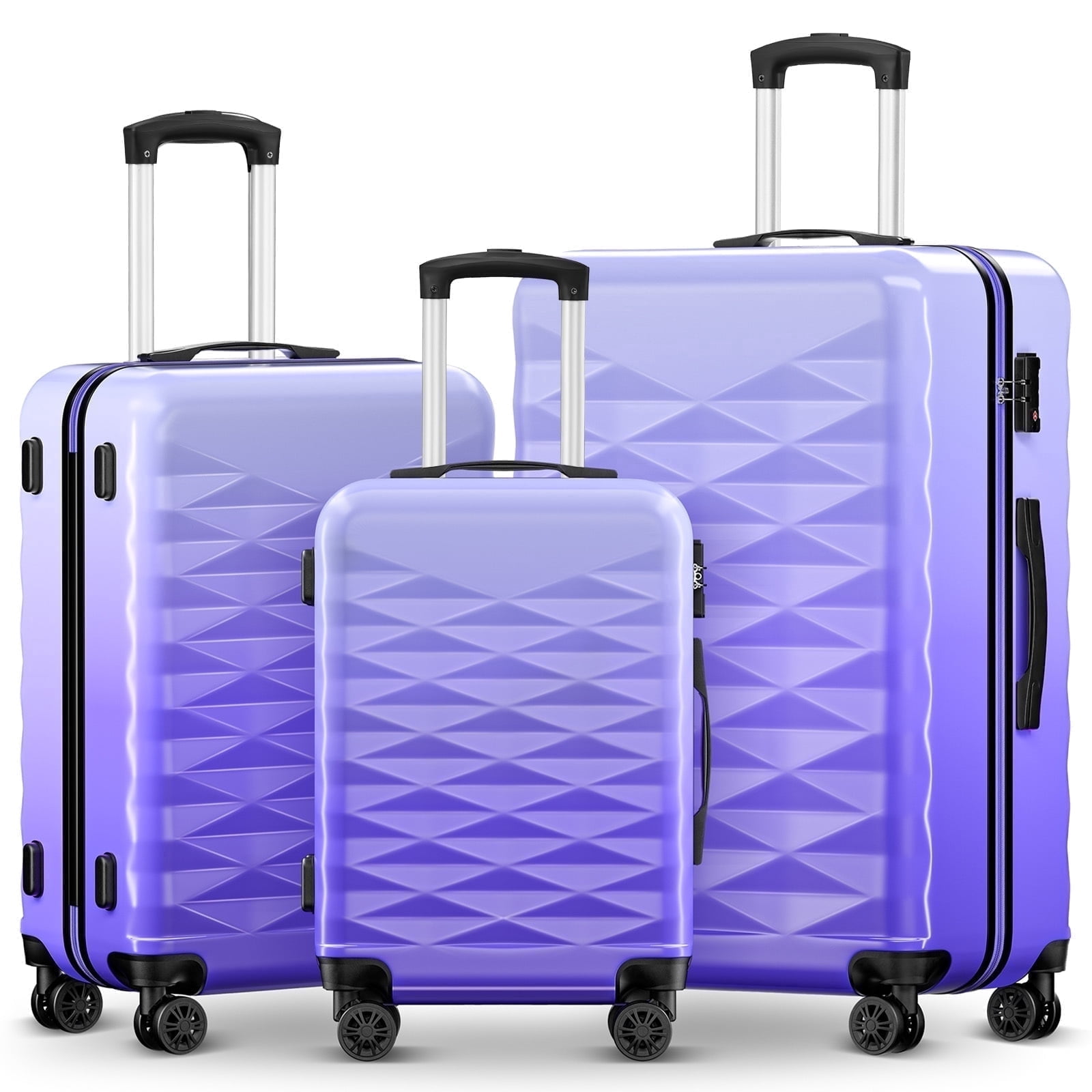 3 Piece Luggage Sets 20"/24"/28" ABS+PC Lightweight Hardshell Suitcase ...