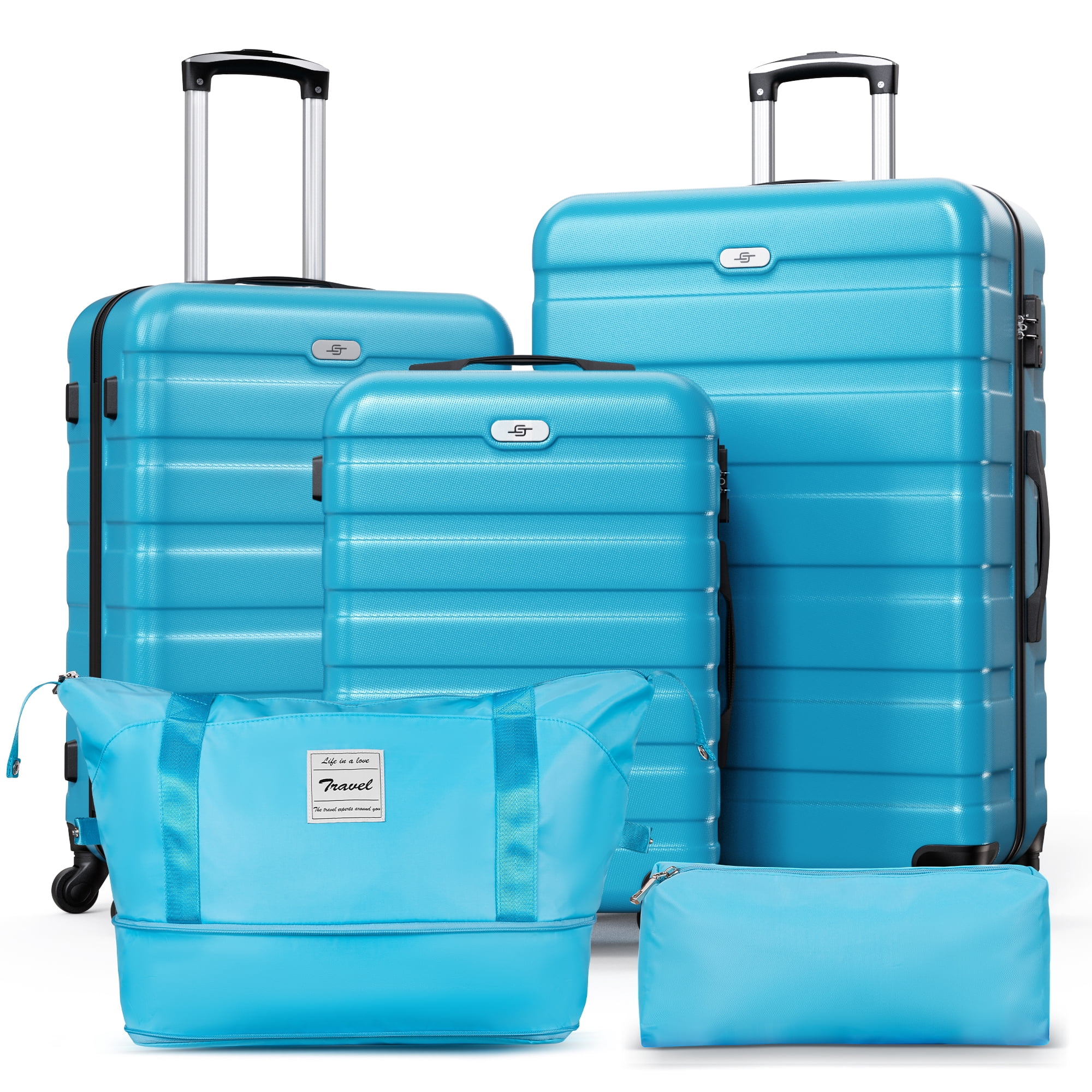 Gowill 5 pcs travel luggage sets,19/23/27 inch Hardside Suitcase Set ...