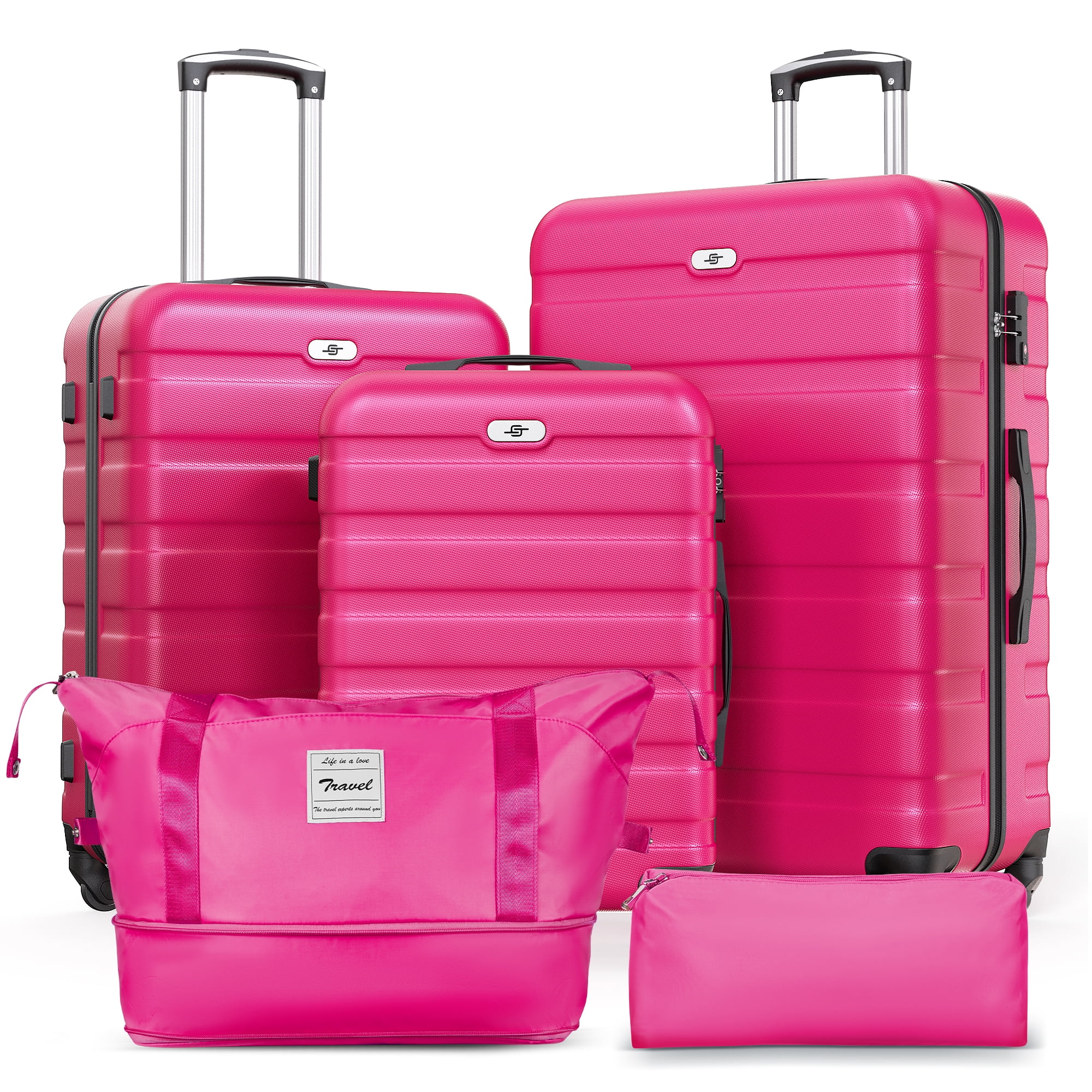 Gowill 5 pcs travel luggage sets,19/23/27 inch Hardside Suitcase Set ...