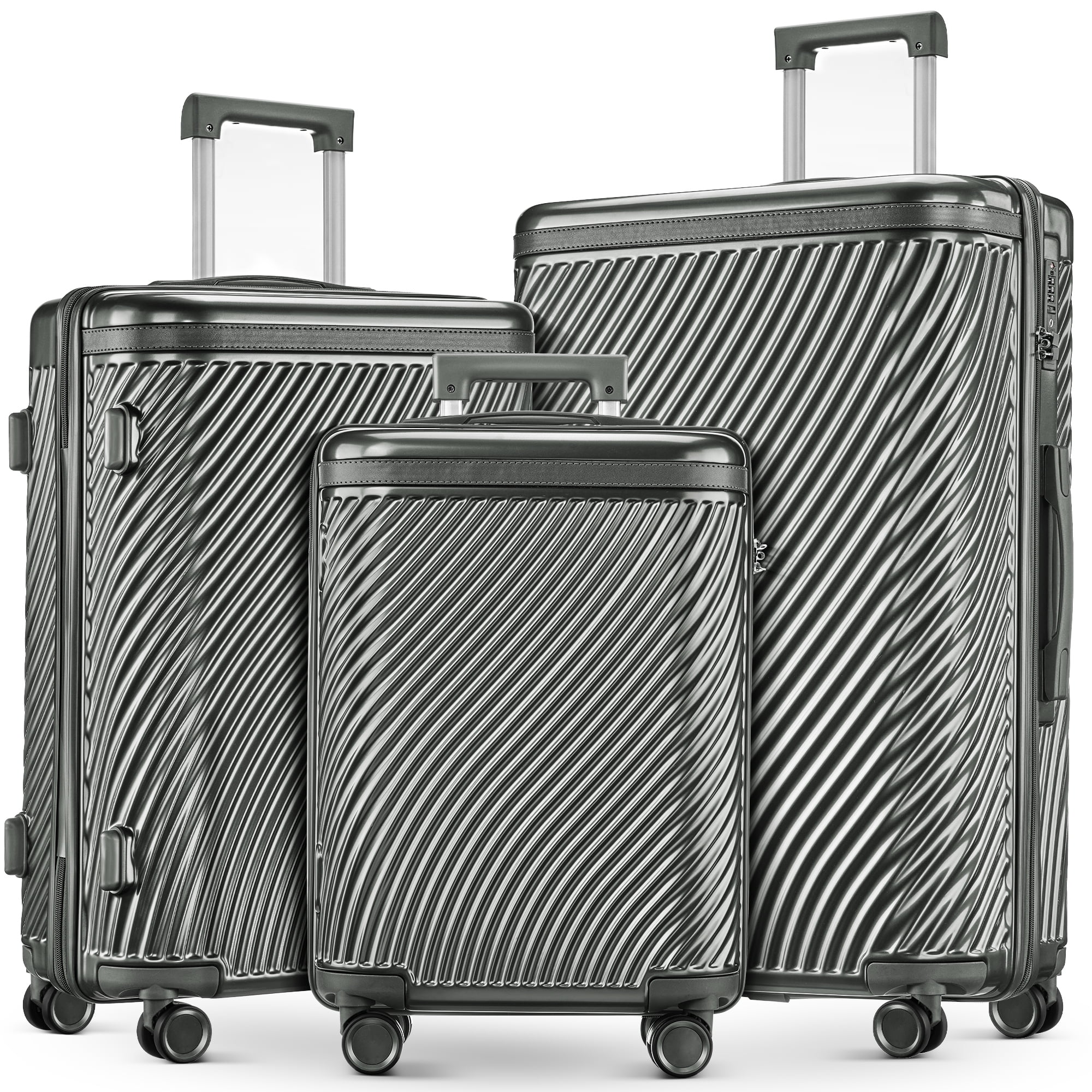 Gowill PC+ABS 3-Piece Luggage Set 20/24/28" with Double Spinner Wheels ...