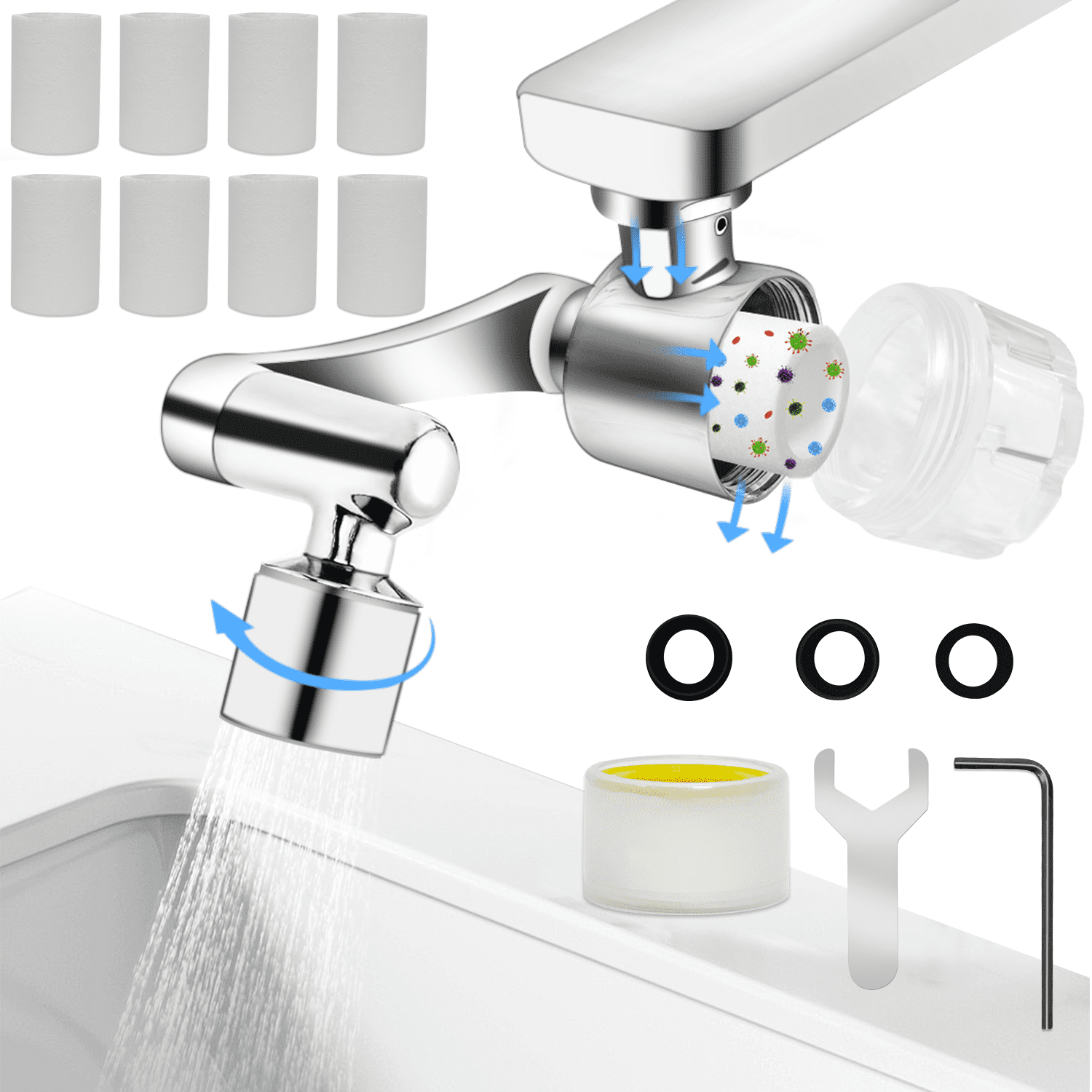 Gowinsee Faucet Extender with Filter, Splash-Proof Sink Faucet Extender ...