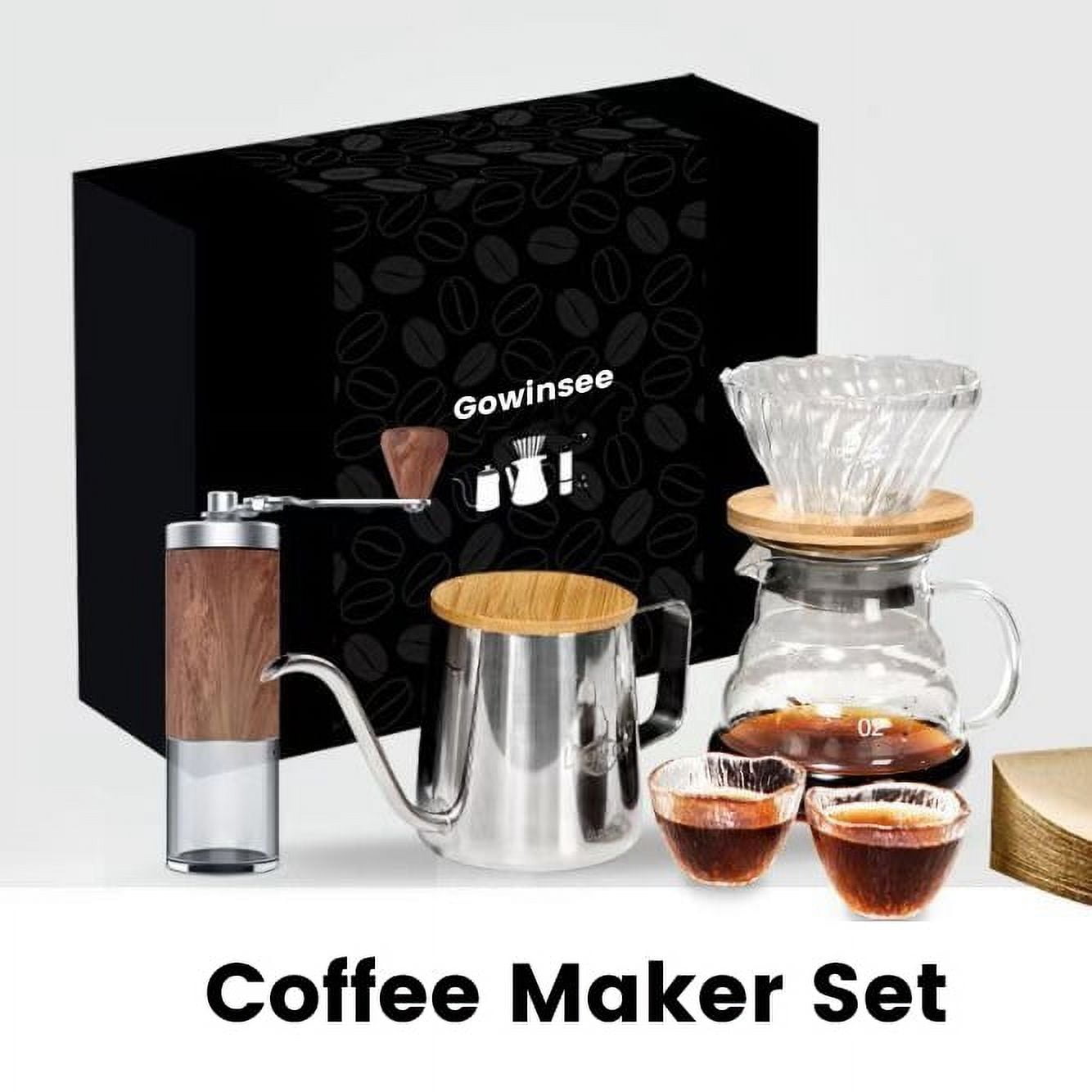 Gowinsee 7pcs Coffee Maker Set: Manual Grinder, 600ML Kettle, Dripper ...