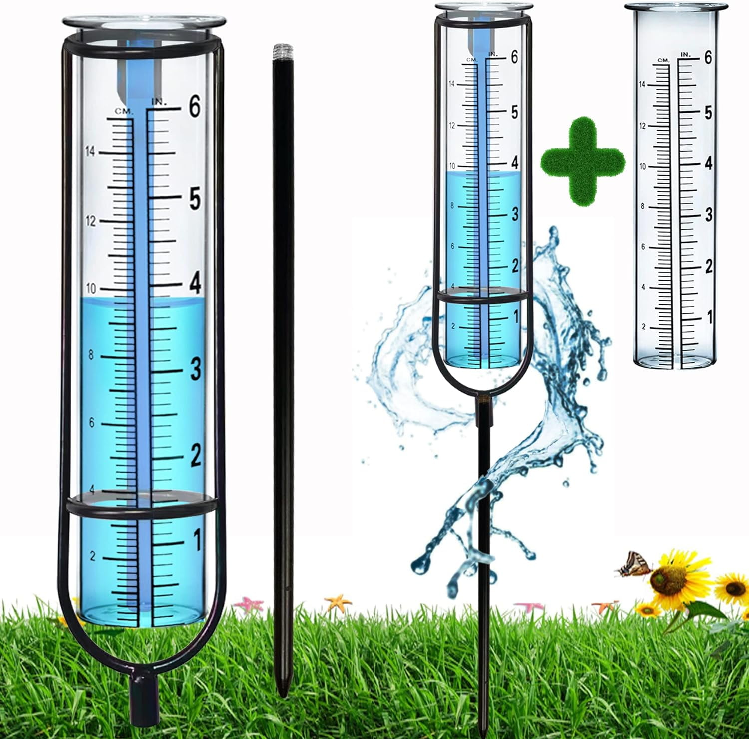 Gowinsee Rain Gauge with 7 Inch Glass Tube, Solar Rain Gauge with LED ...