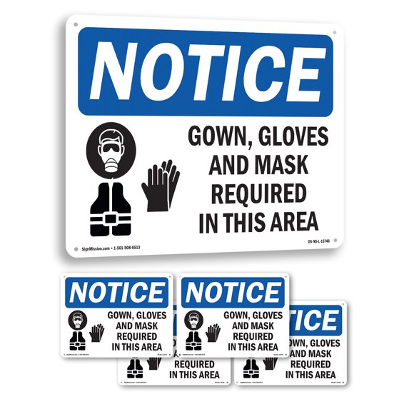 Gown Gloves And Mask Required In This Room OSHA Notice Aluminum Sign 18 ...