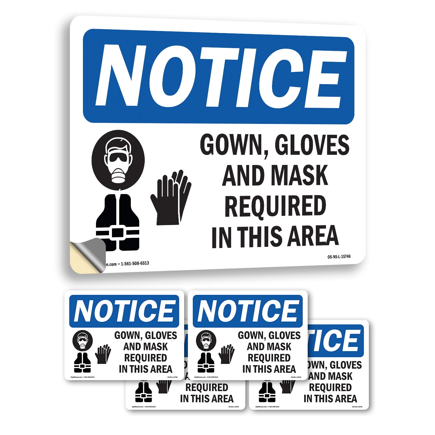 Gown Gloves And Mask Required In This Room OSHA Notice Vinyl Decal ...