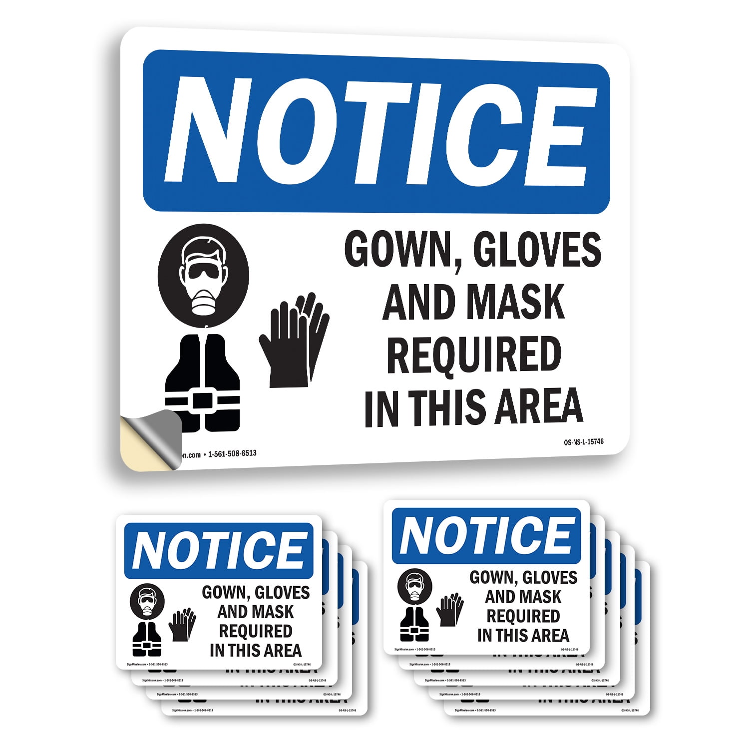 Gown Gloves And Mask Required In This Room OSHA Notice Vinyl Decal ...