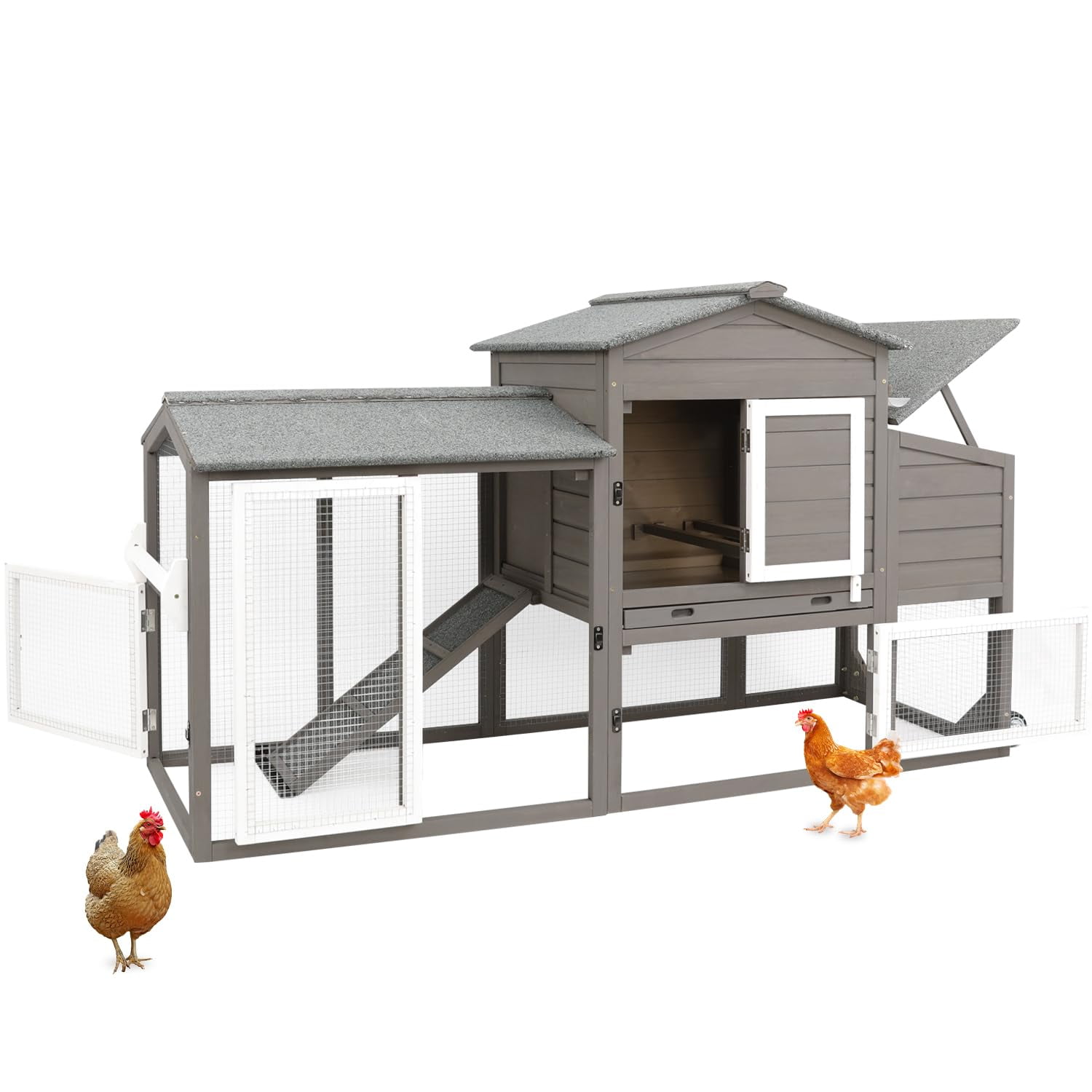 Gowoodhut Chicken Coop and Run Two-Story Chicken House with Asphalt ...