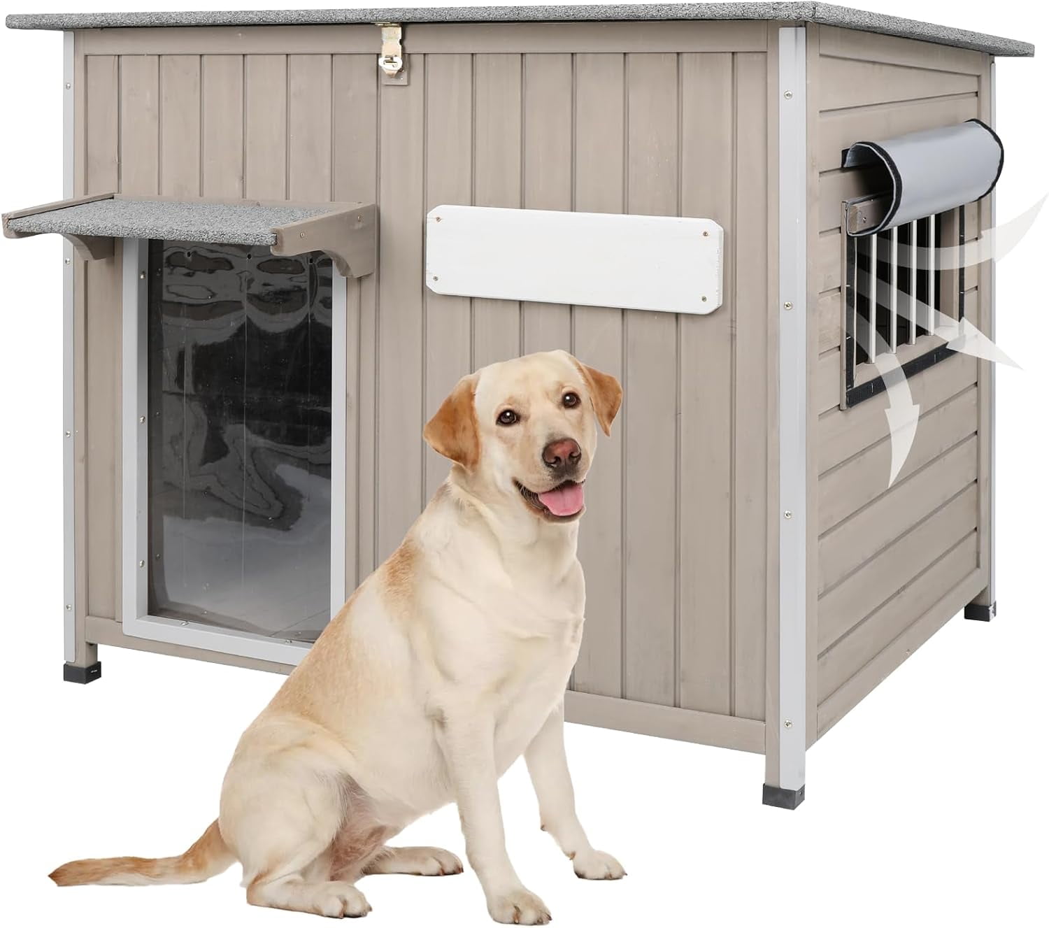 Gowoodhut Dog House Outdoor Weatherproof Wooden Kennel with Chew-Proof ...