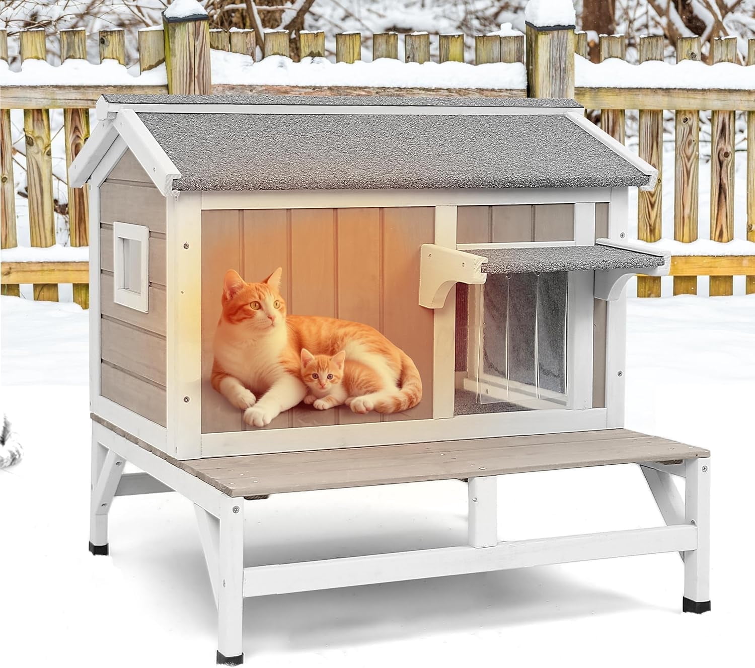 Gowoodhut Insulated Cat House Weatherproof Outdoor Cats Shelter ...
