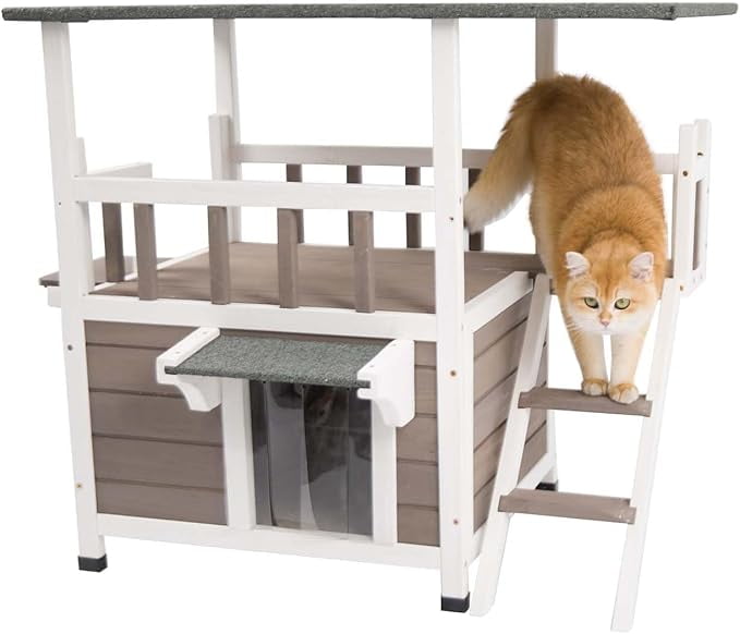Gowoodhut Outdoor Cat House Weatherproof - Two Story Wooden Cat Shelter ... Gowoodhut Outdoor Cat House Weatherproof - Two Story Wooden Cat Shelter ...