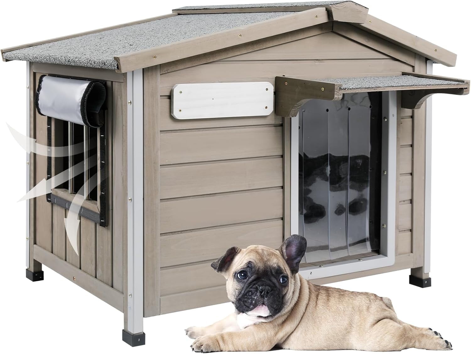 Gowoodhut Outdoor Dog House with Chew-Proof Iron Frame, Wooden Dog ...