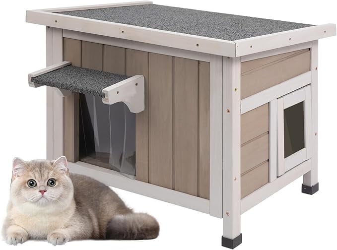 Gowoodhut Outdoor Weatherproof Cat House with Openable Asphalt Roof & 2 ...