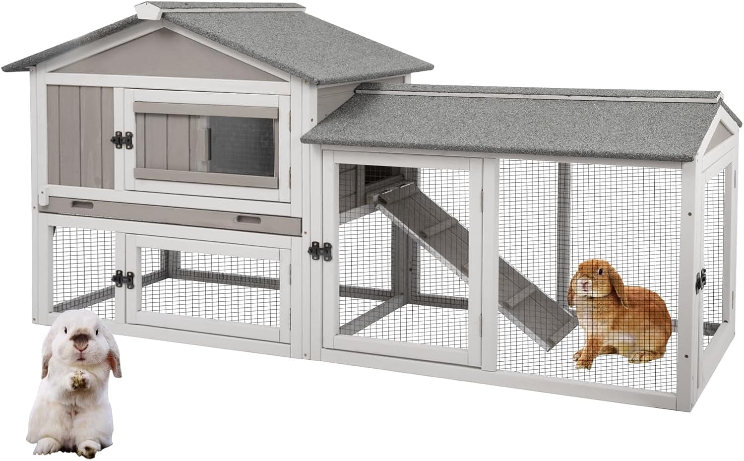 Gowoodhut Rabbit Hutch Indoor Outdoor 57 "L Bunny Hutch with Pull Out ...
