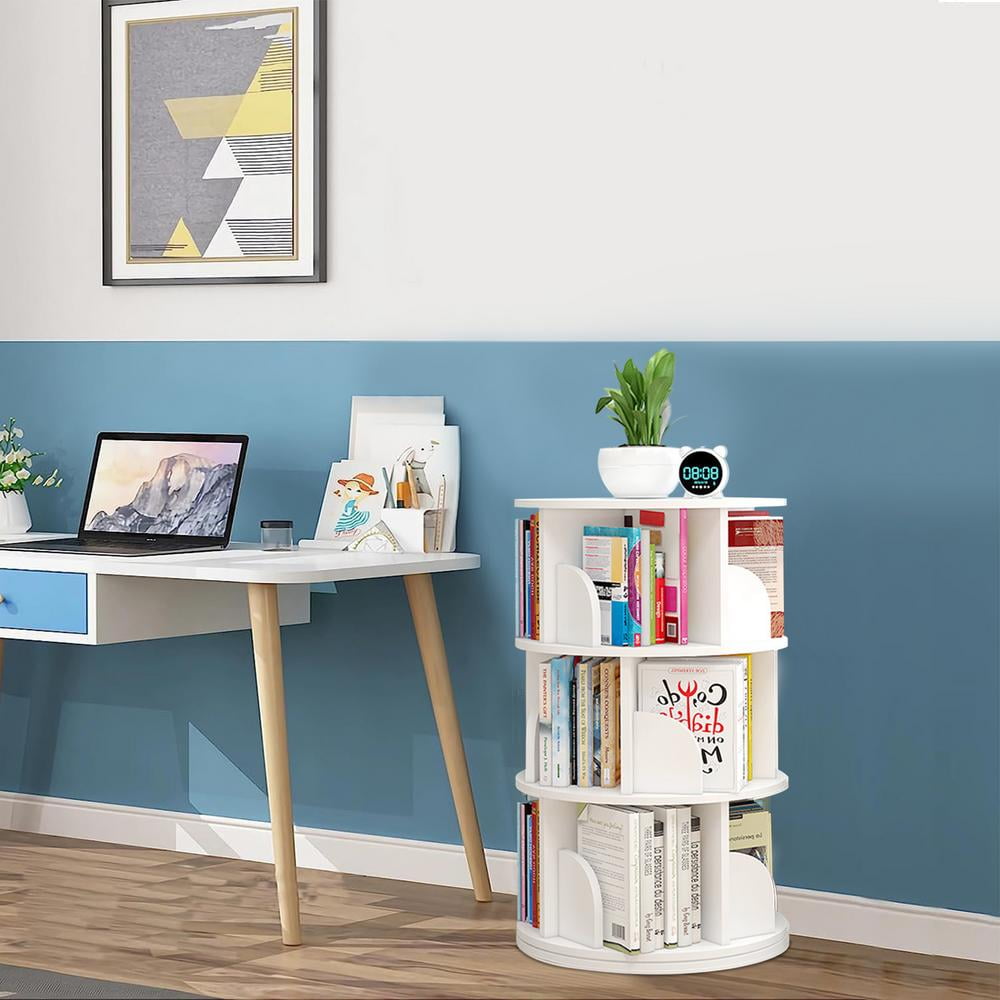 Goxfaca 3 Tier Small Rotating Bookshelf, Revolving Bookcase 360 Display ...