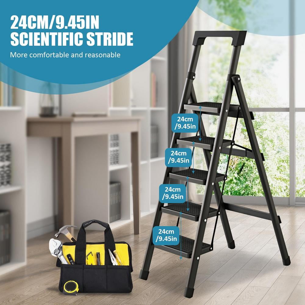 Goxfaca Foldable Step Ladder Foldable Metal 5 Step Ladder Black ...