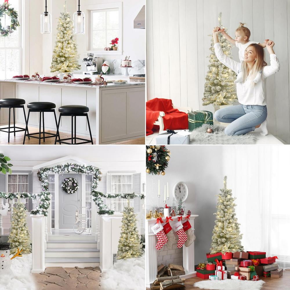 Goxfaca Outdoor Christmas Trees Realistic 4/4.5Ft Lighted Christmas Faux Tree Realistic Potted ...