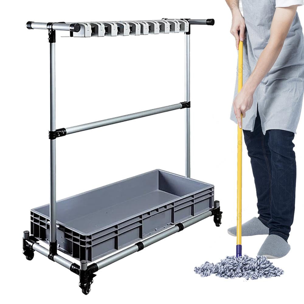 Goxfaca Standing Broom Holder Housekeeping Tools Organizer Cart Movable ...