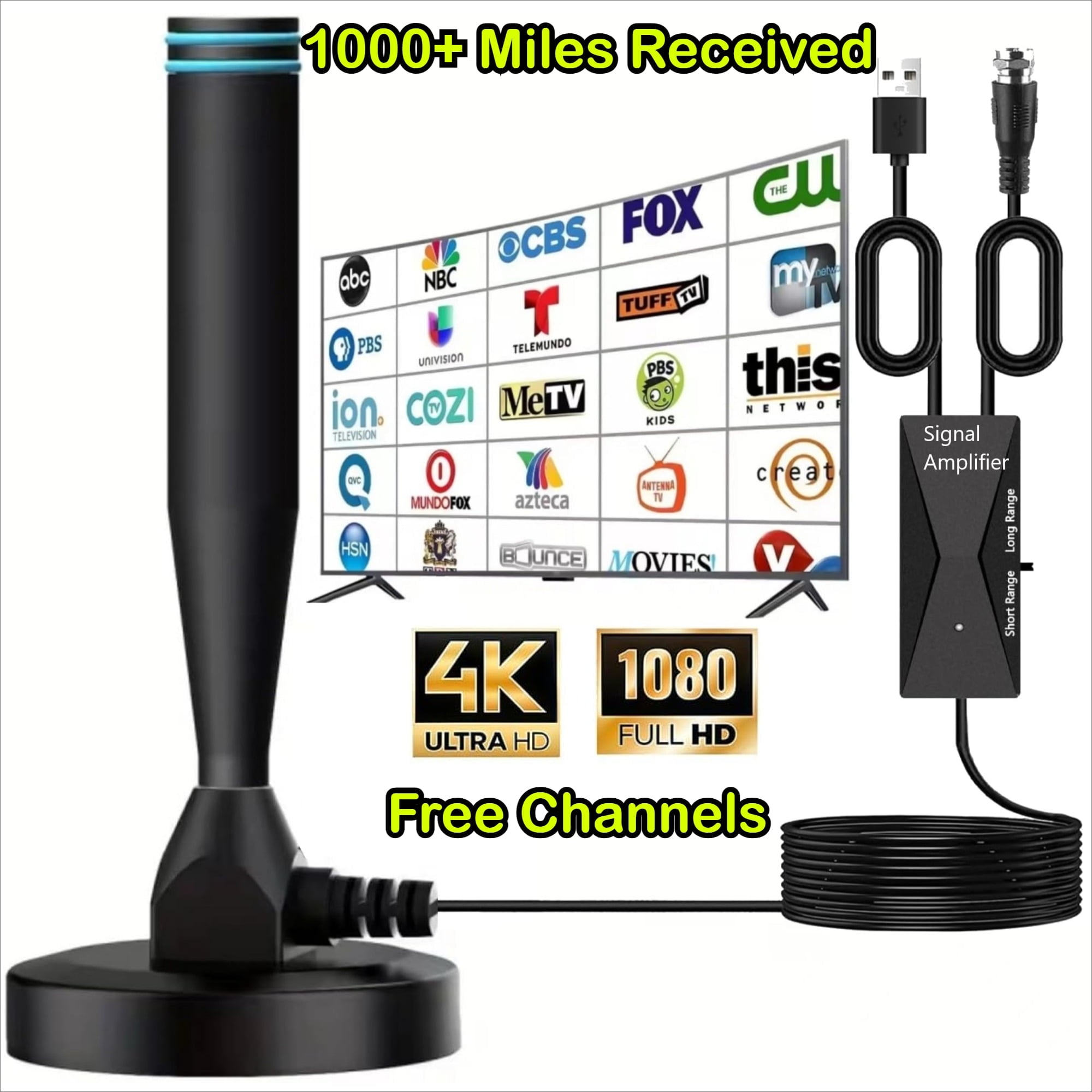 1000+ Miles Range HD TV Antenna for Smart TV, Indoor/Outdoo TV Antenna ...