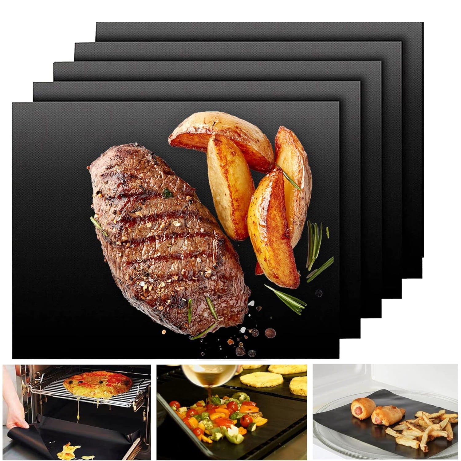 Goxteam Copper Grill Mat Set Of 5, Non-Stick Bbq Outdoor Grill & Baking ...