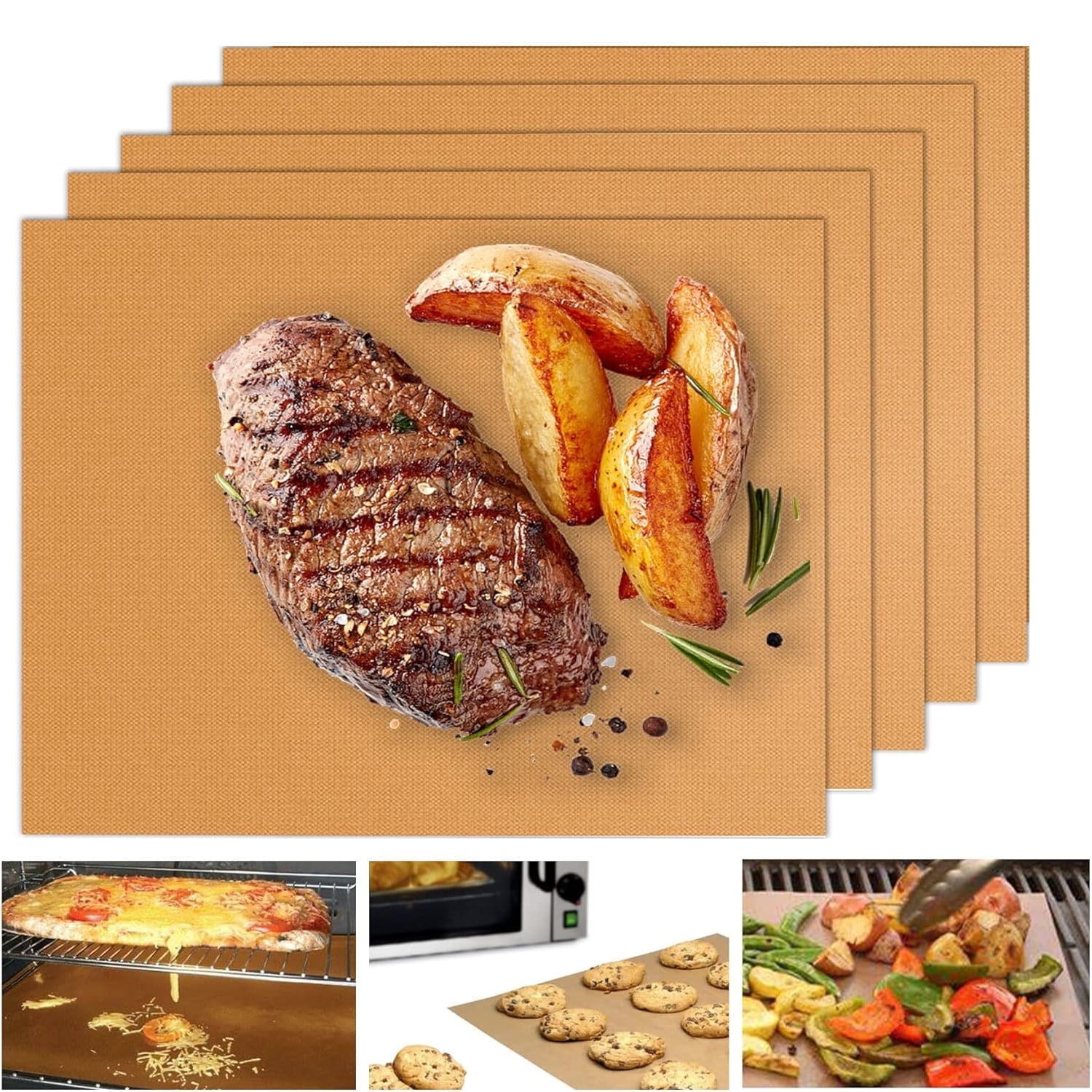 Goxteam Copper Grill Mat Set Of 5, Non-Stick Bbq Outdoor Grill & Baking ...