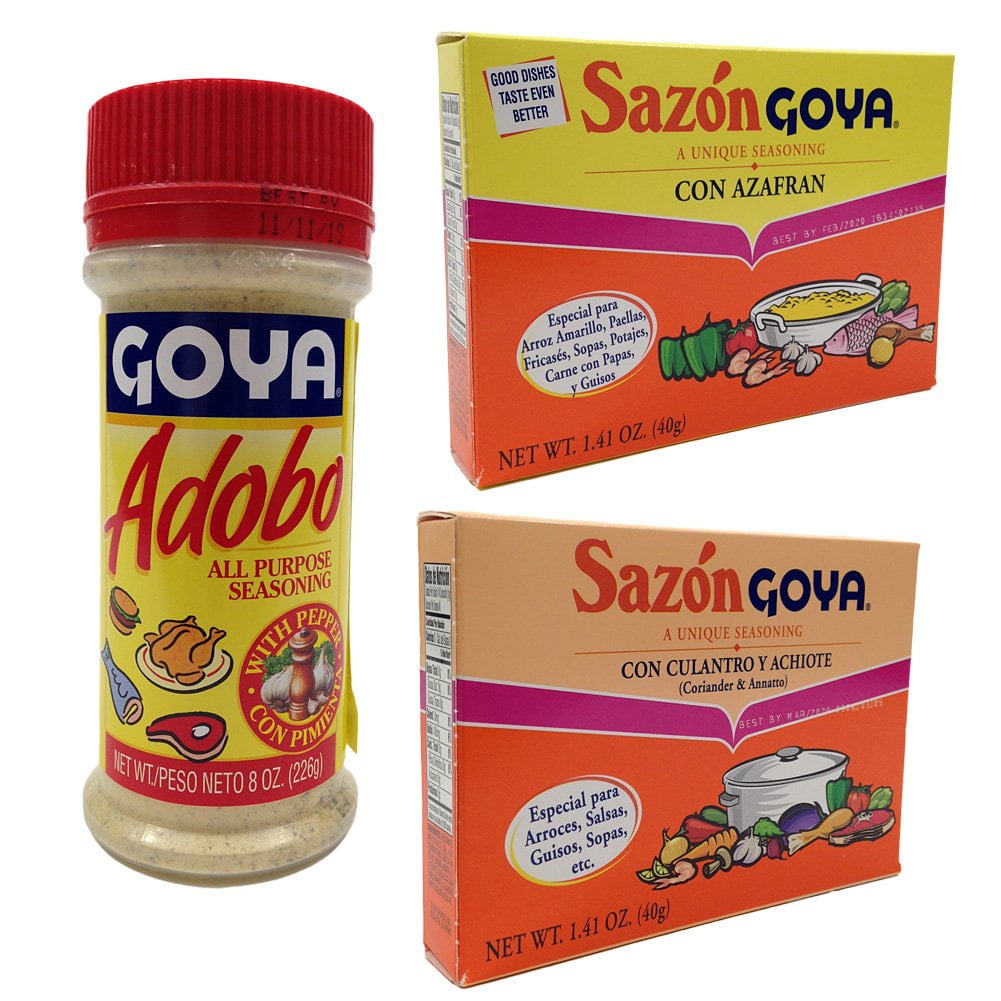 GOYA All Purpose Seasoning Bundle, Adobo with Pepper 8 Oz, Sazon with ...