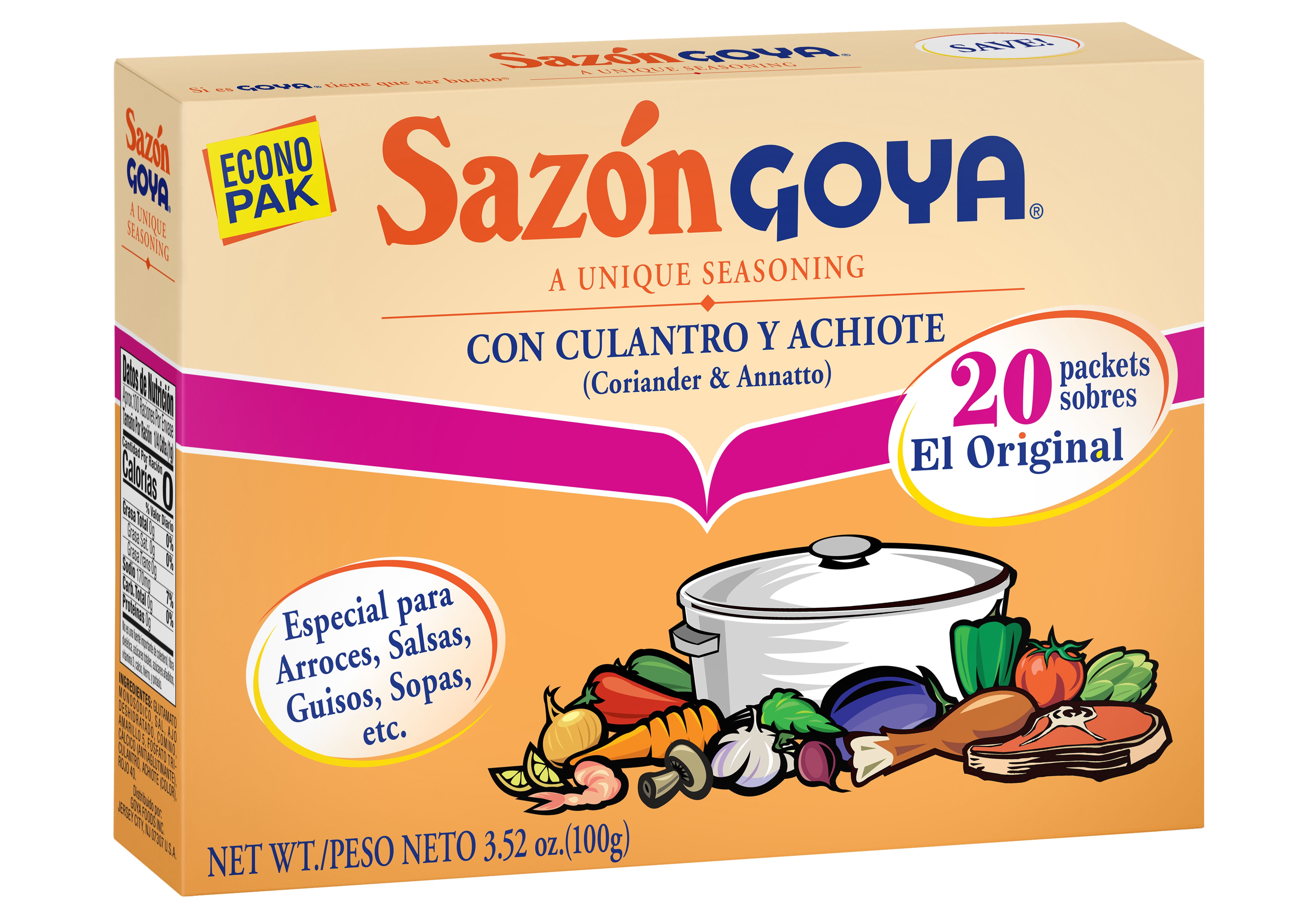 Goya Sazon Coriander & Annatto Seasoning Packets, 20 Pack - Culantro y ...