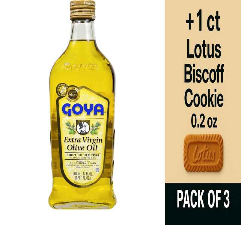 Goya Extra Virgin Olive Oil 17 fl oz - Pack of 3 & Lotus Biscoff Cookie ...