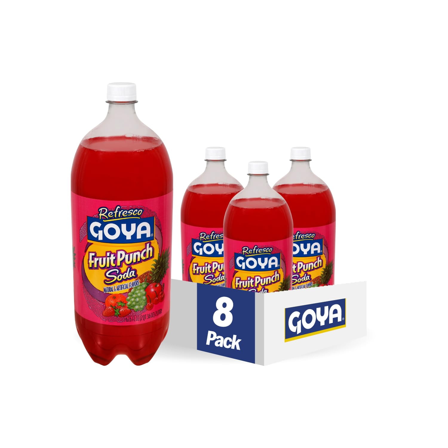 Goya Foods Fruit Punch Soda, 2 Liter (Pack of 8) - Walmart.com