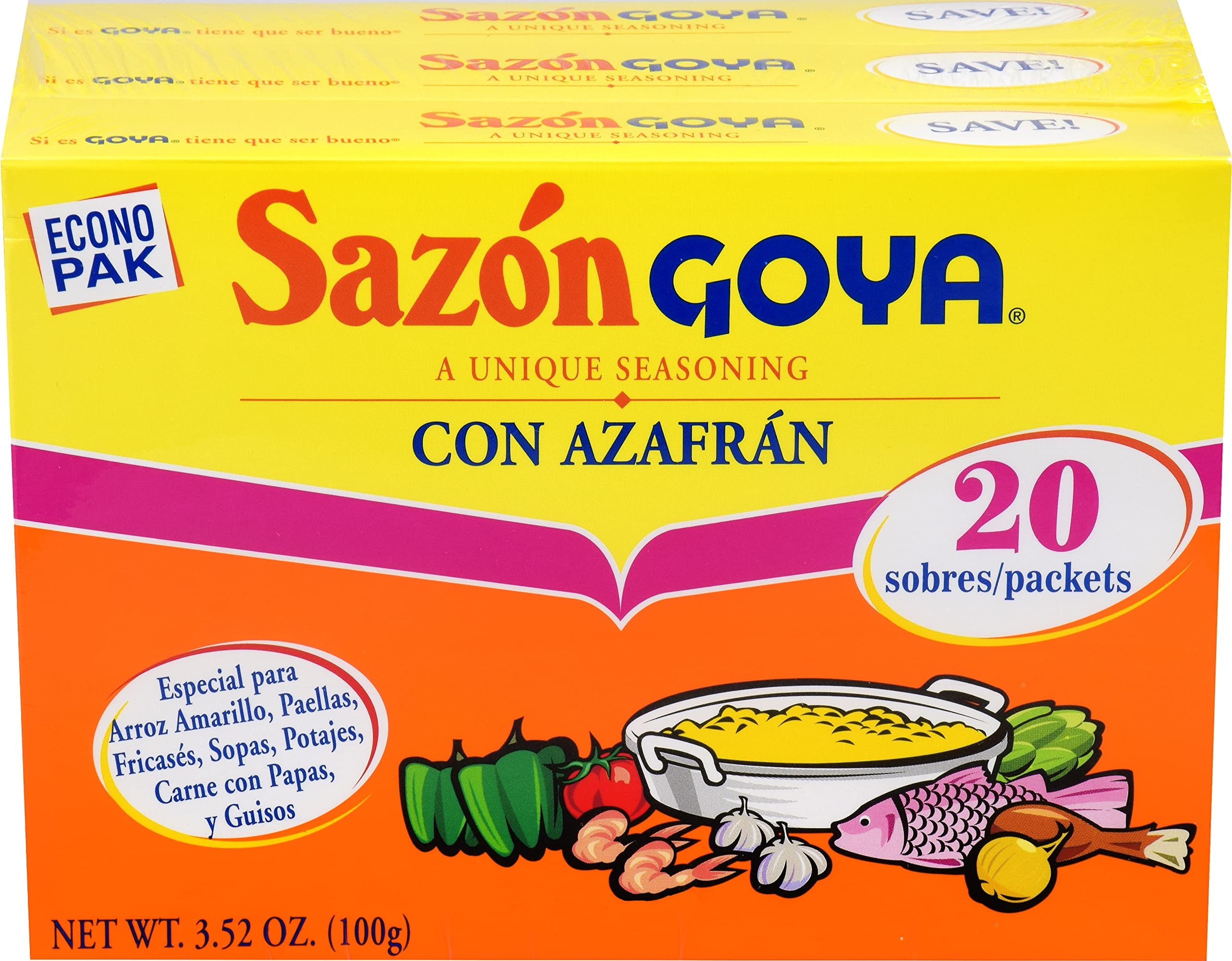 Goya Foods Sazón Seasoning With Azafran 3.52 Ounce (Pack Of 3 ...